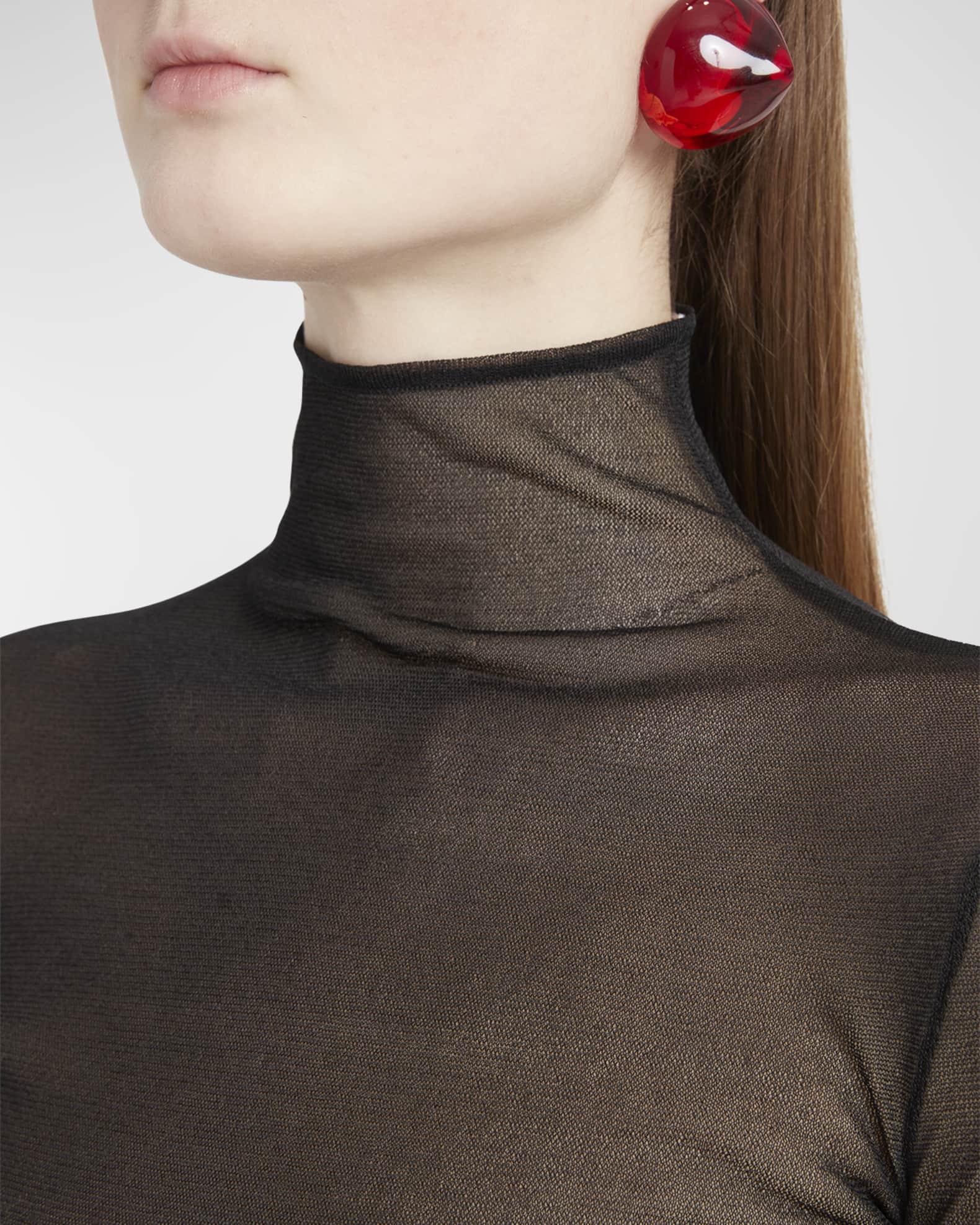 Ferragamo Turtleneck Long-Sleeve Sheer Silk Crepe Knit Bodysuit ...