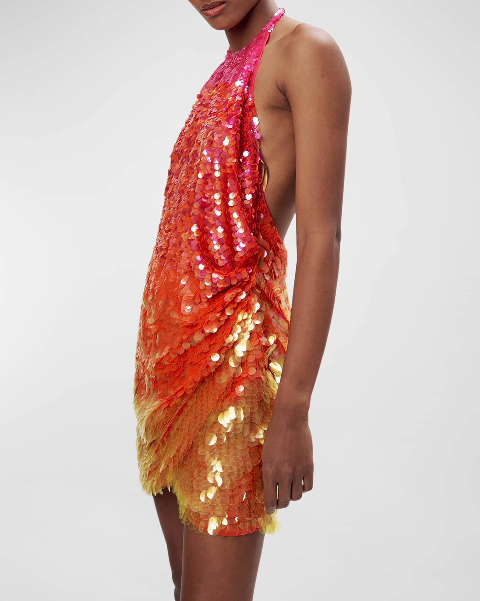 Ronny Kobo Jo Sequined Ombre Open-Back Halter Mini Dress | Neiman Marcus