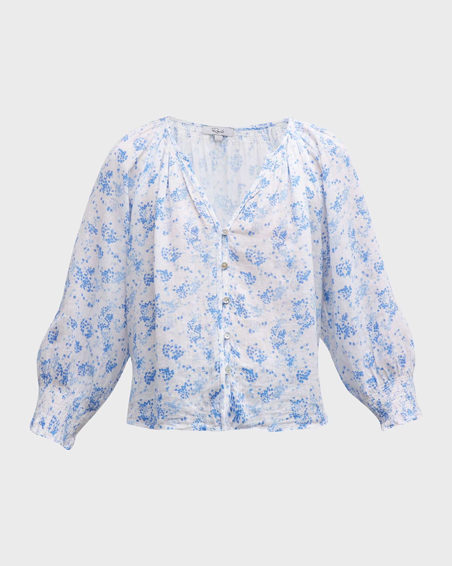 Rails Mariah Button-Front Linen-Blend Blouse | Neiman Marcus
