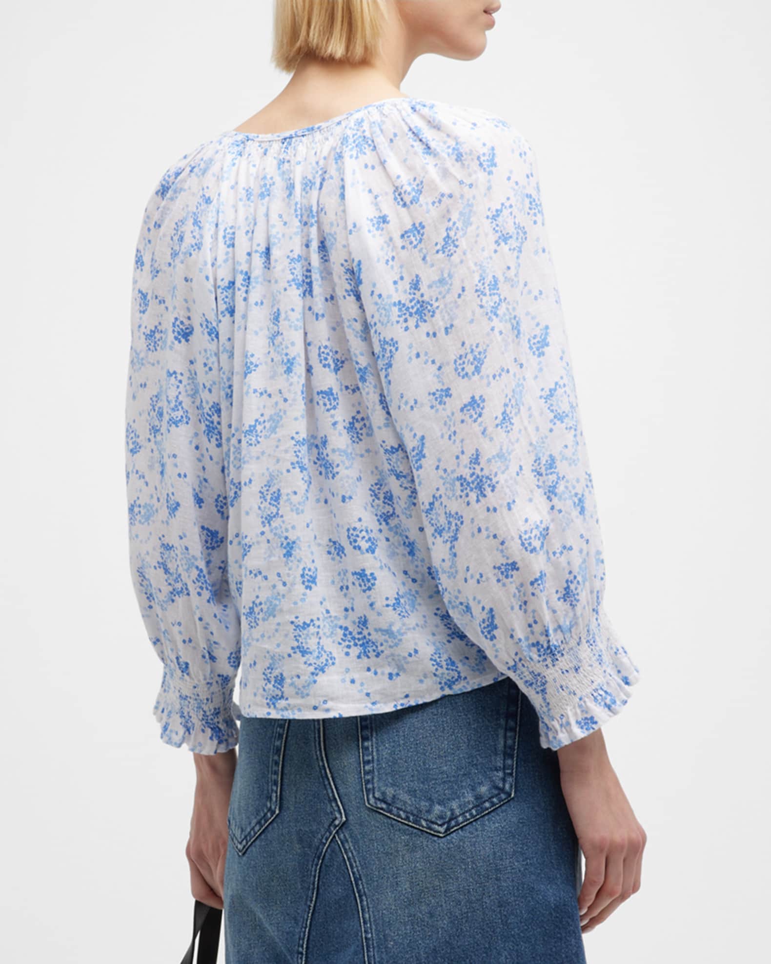Rails Mariah Button-Front Linen-Blend Blouse | Neiman Marcus