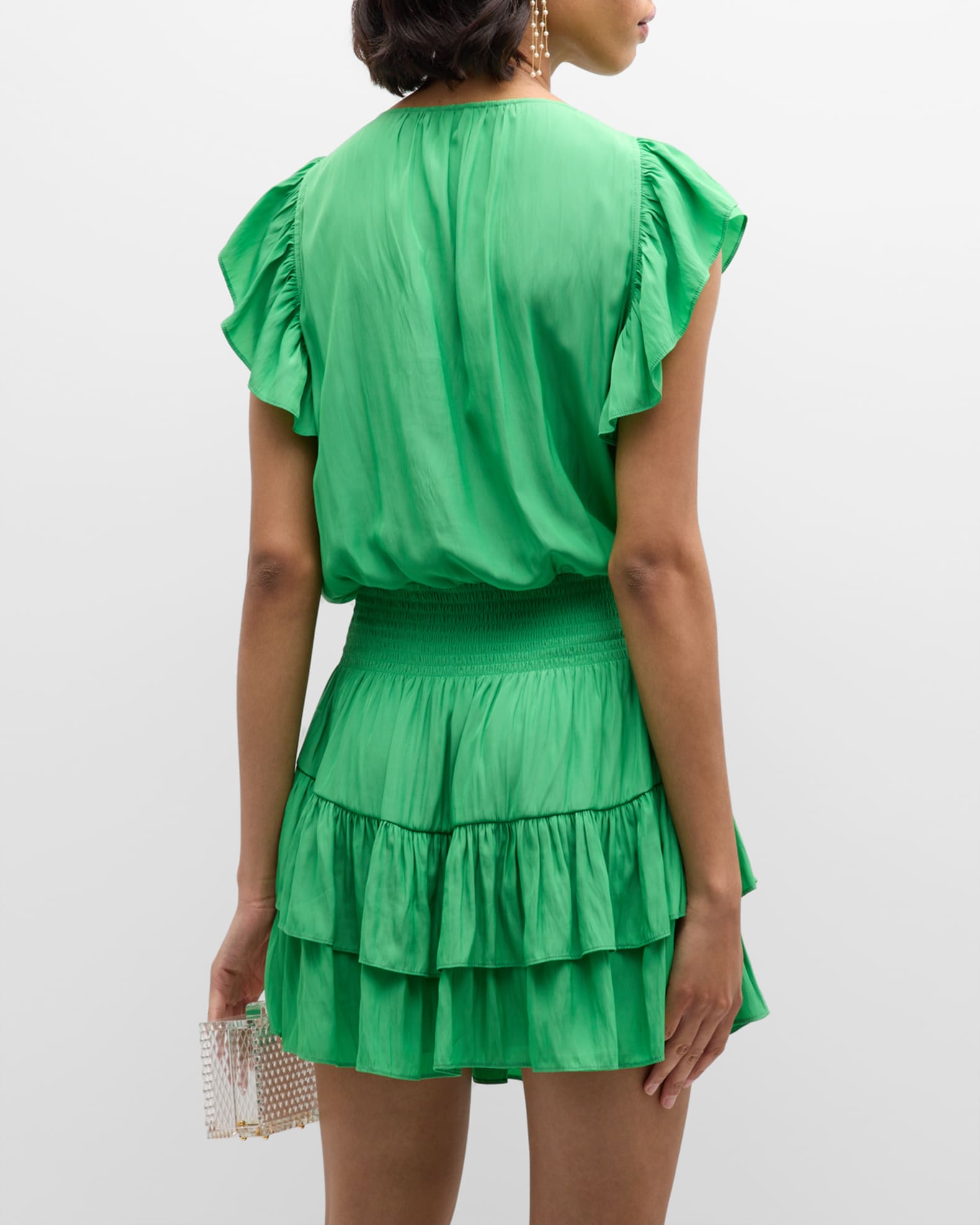 Ramy Brook Ari Embroidered Flutter-Sleeve Mini Dress | Neiman Marcus