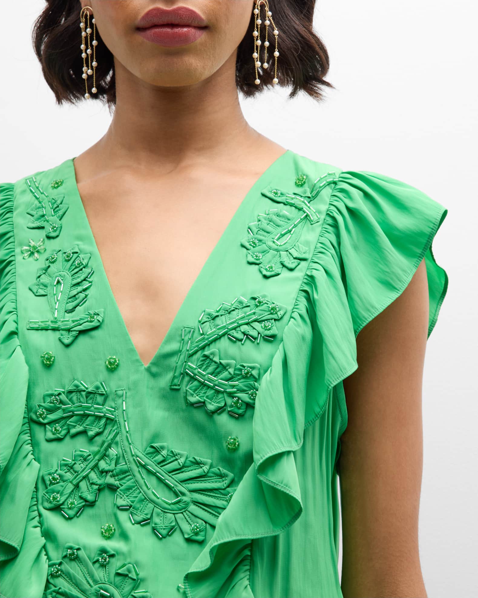 Ramy Brook Ari Embroidered Flutter-Sleeve Mini Dress | Neiman Marcus