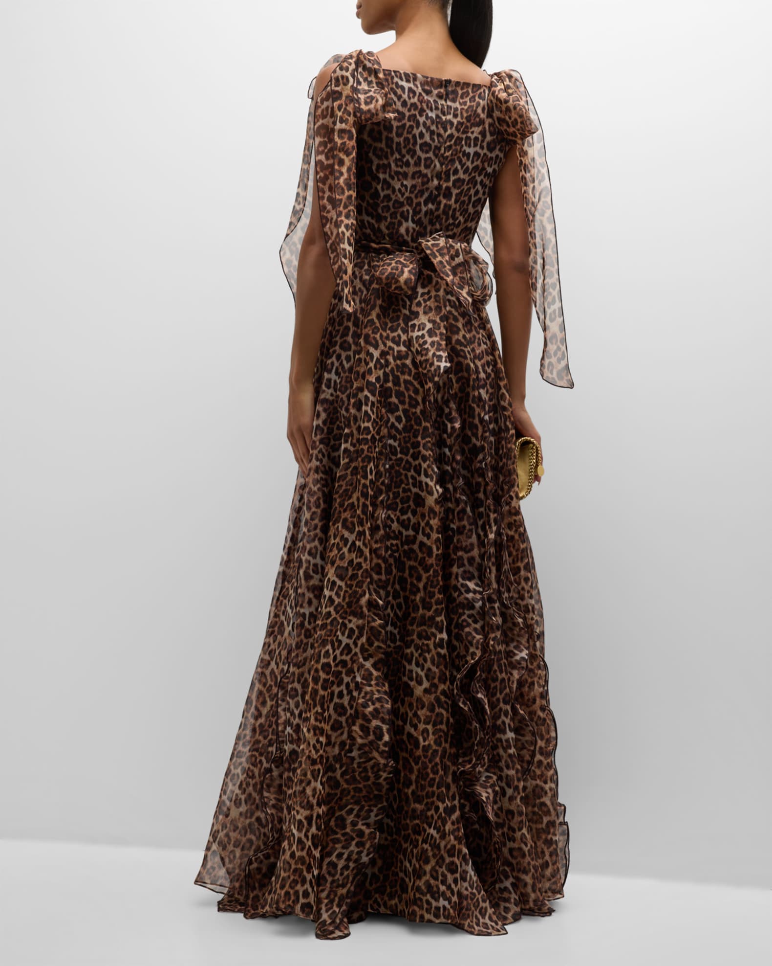 Maison Common Cheetah Print Silk Belted Gown with Shoulder Ties ...