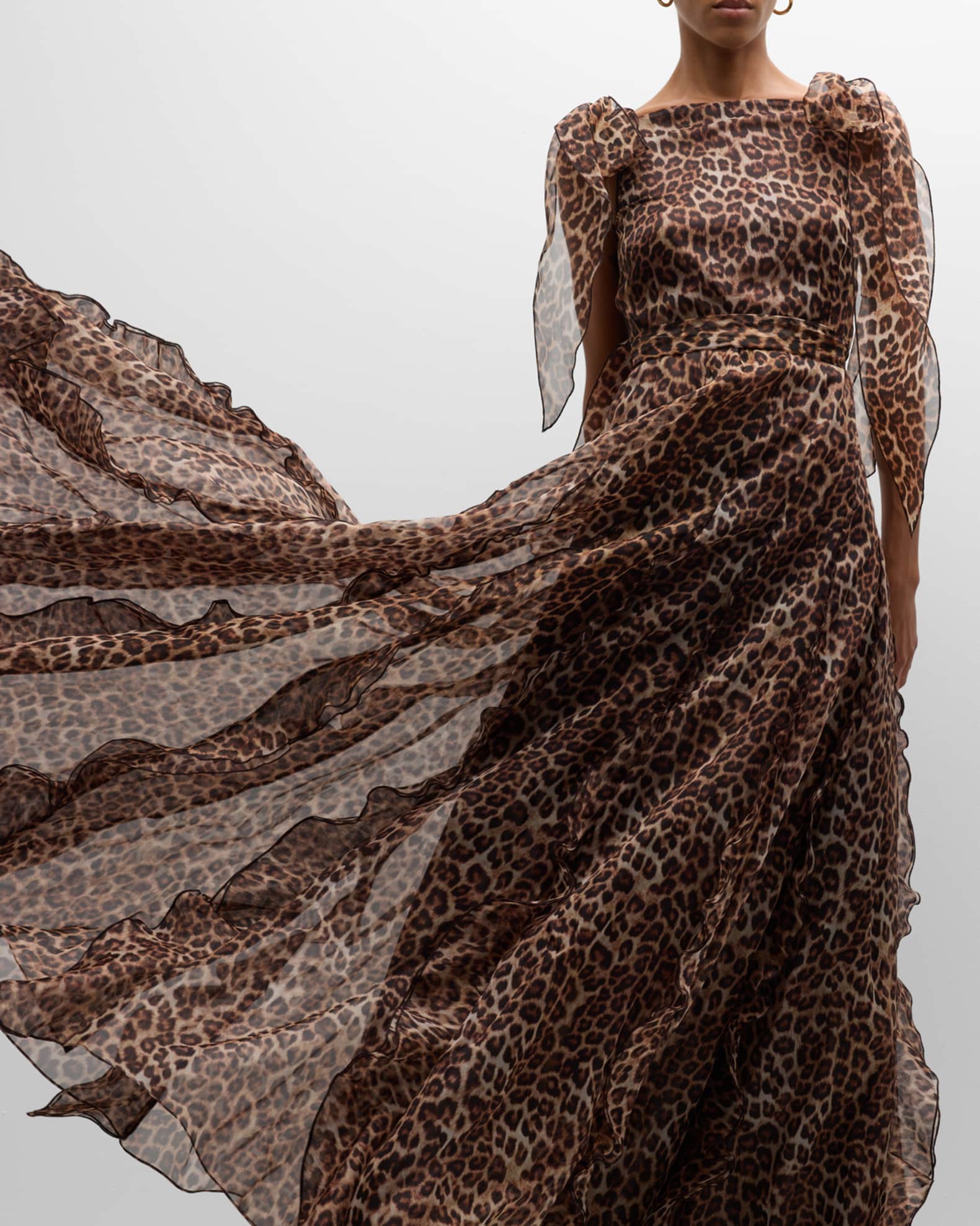 Maison Common Cheetah Print Silk Belted Gown with Shoulder Ties ...