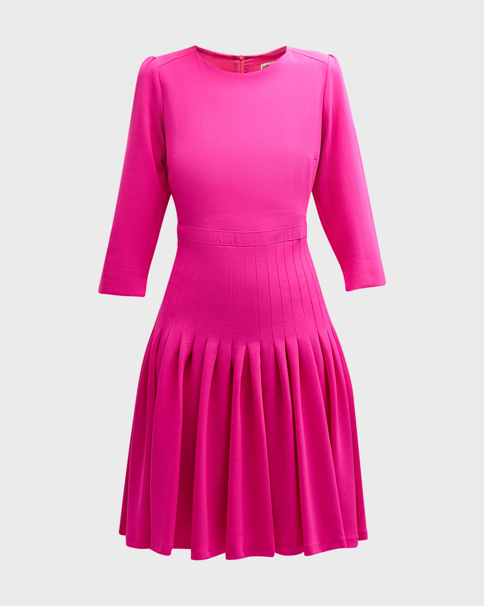 Maison Common Pleat Fluted 3/4-Sleeve Wool-Blend Dress | Neiman Marcus