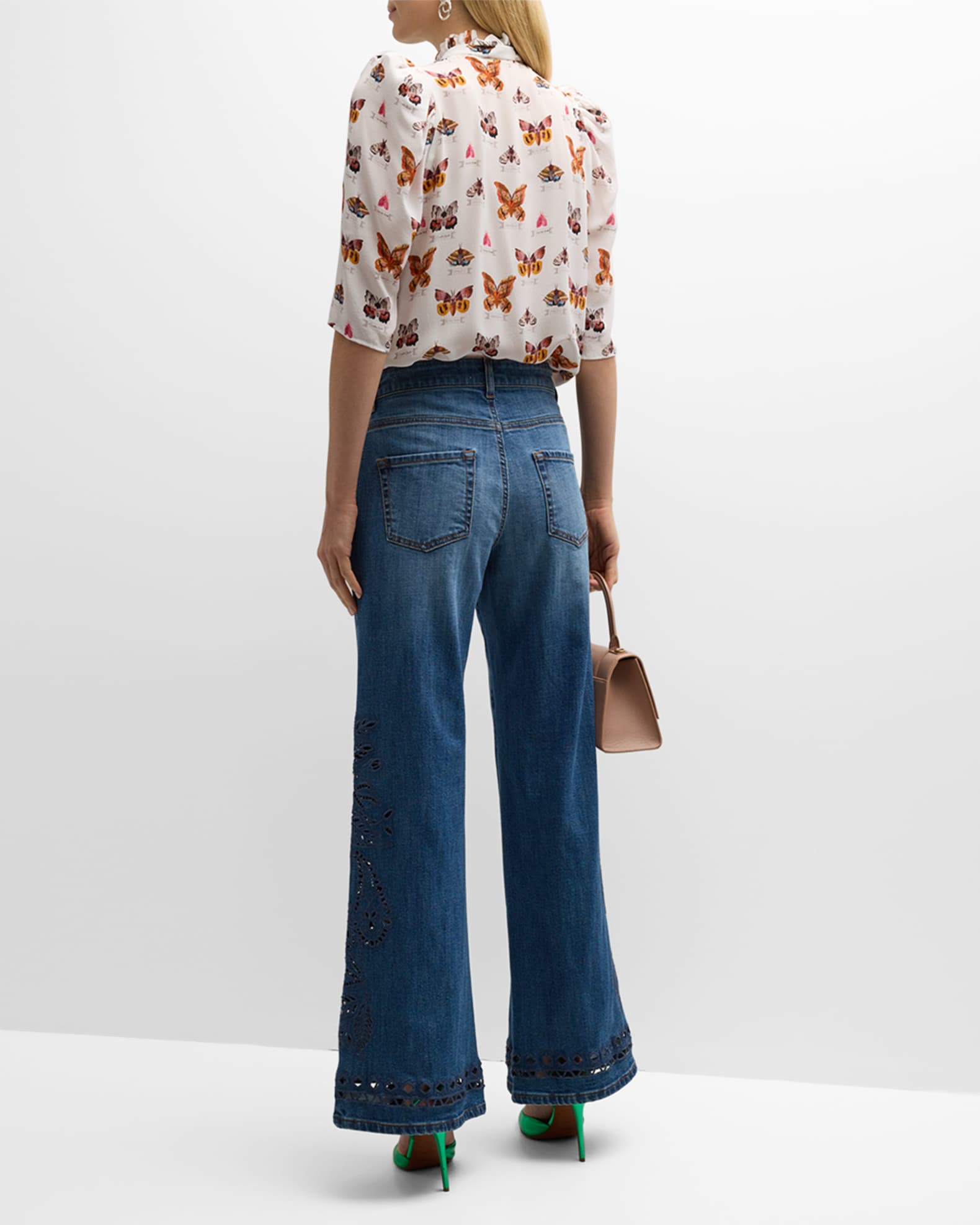 Maison Common Butterfly-Print Ruffle Silk Blouse | Neiman Marcus