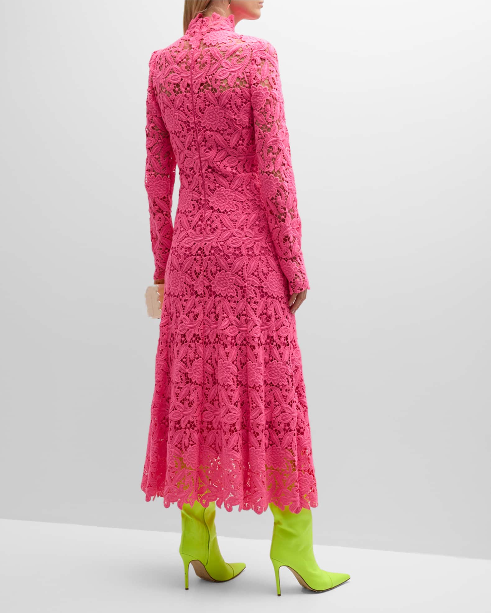 Maison Common Mock-Neck Long-Sleeve Lace Midi Dress With Slip | Neiman ...