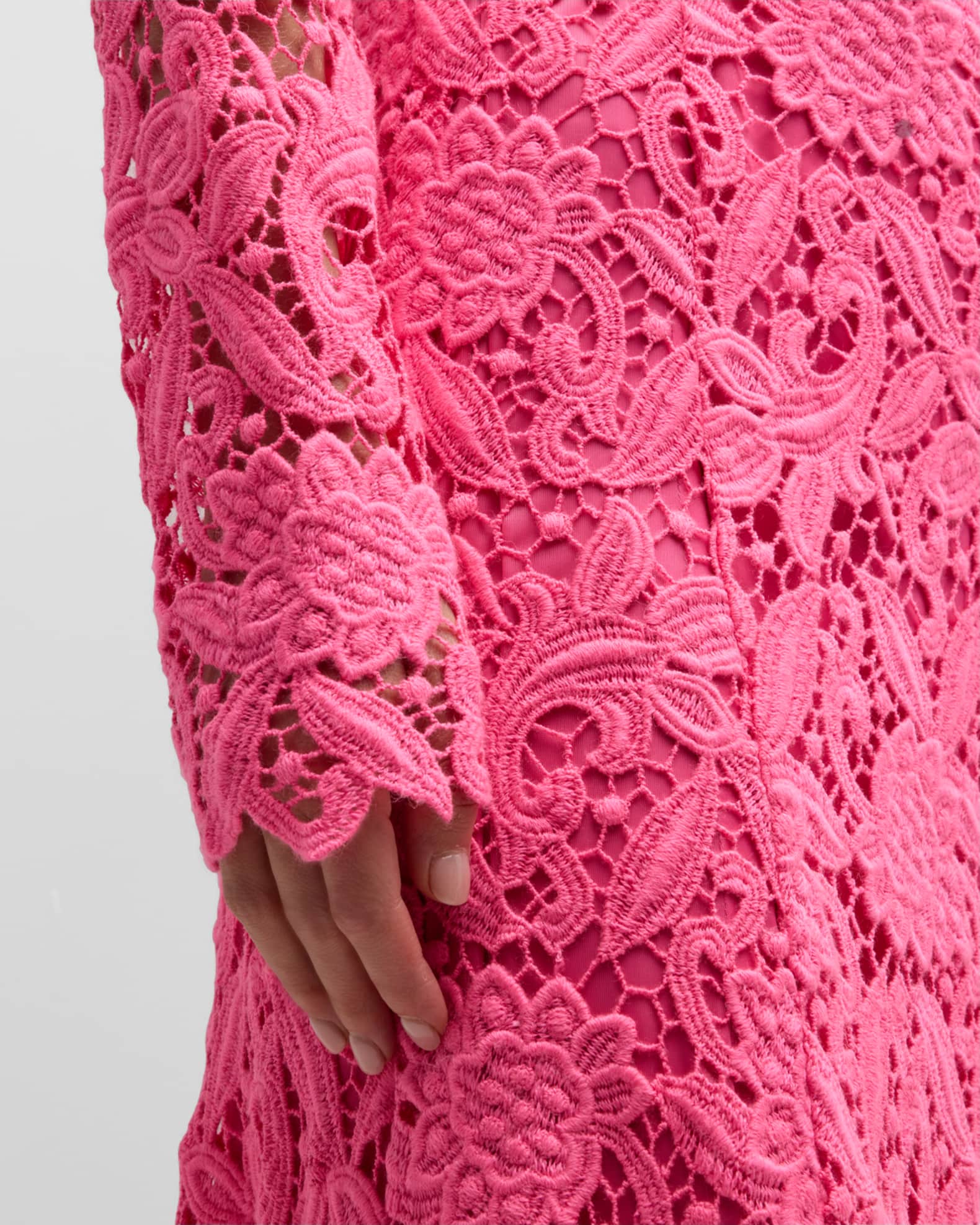 Maison Common Mock-Neck Long-Sleeve Lace Midi Dress With Slip | Neiman ...