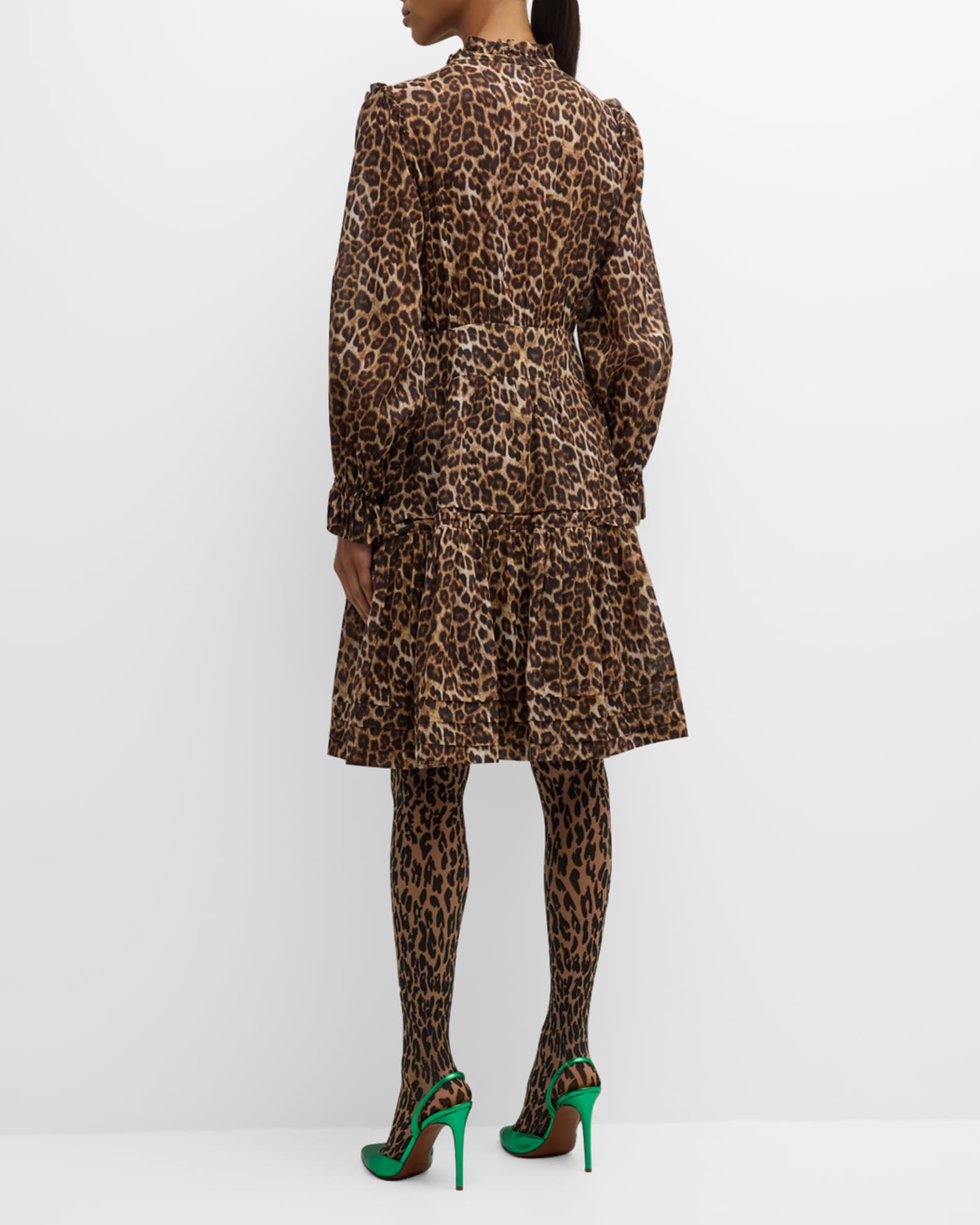Maison Common Leopard-Print Waist-Tie Tiered Midi Shirtdress | Neiman ...