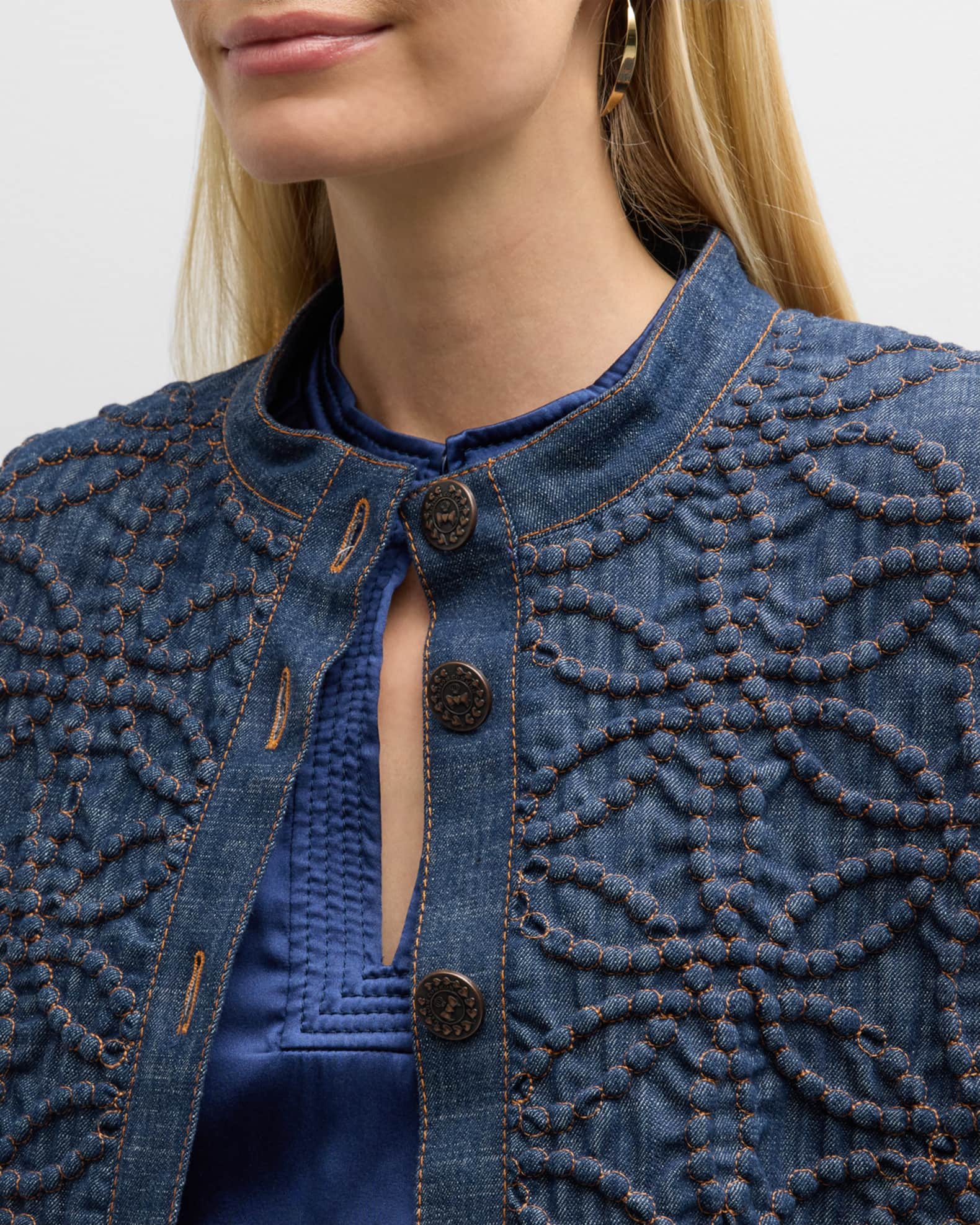 Maison Common Trapunto Stitch Denim Jacket | Neiman Marcus