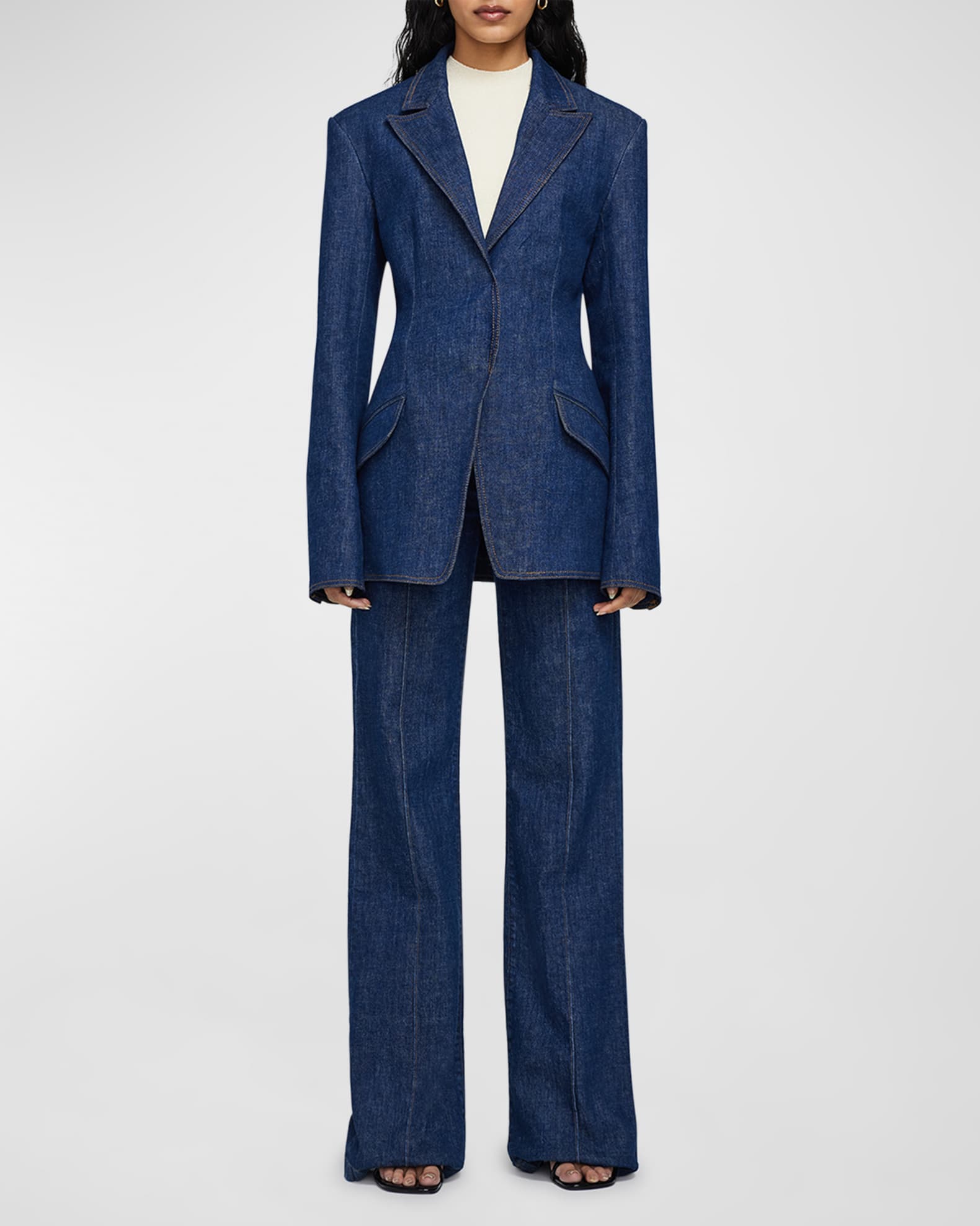 SIMKHAI Jasper Cinched-Waist Denim Blazer Jacket | Neiman Marcus