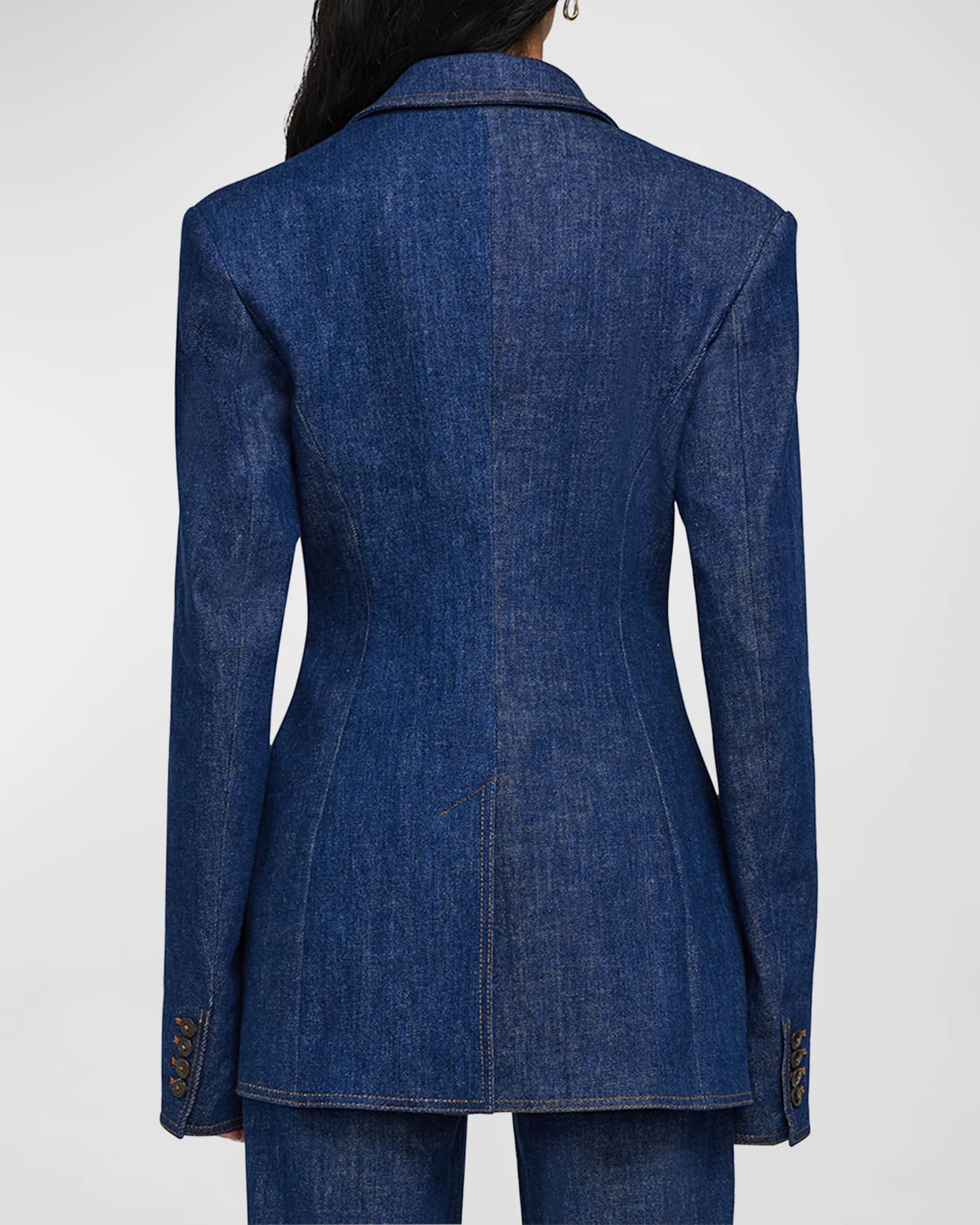 SIMKHAI Jasper Cinched-Waist Denim Blazer Jacket | Neiman Marcus