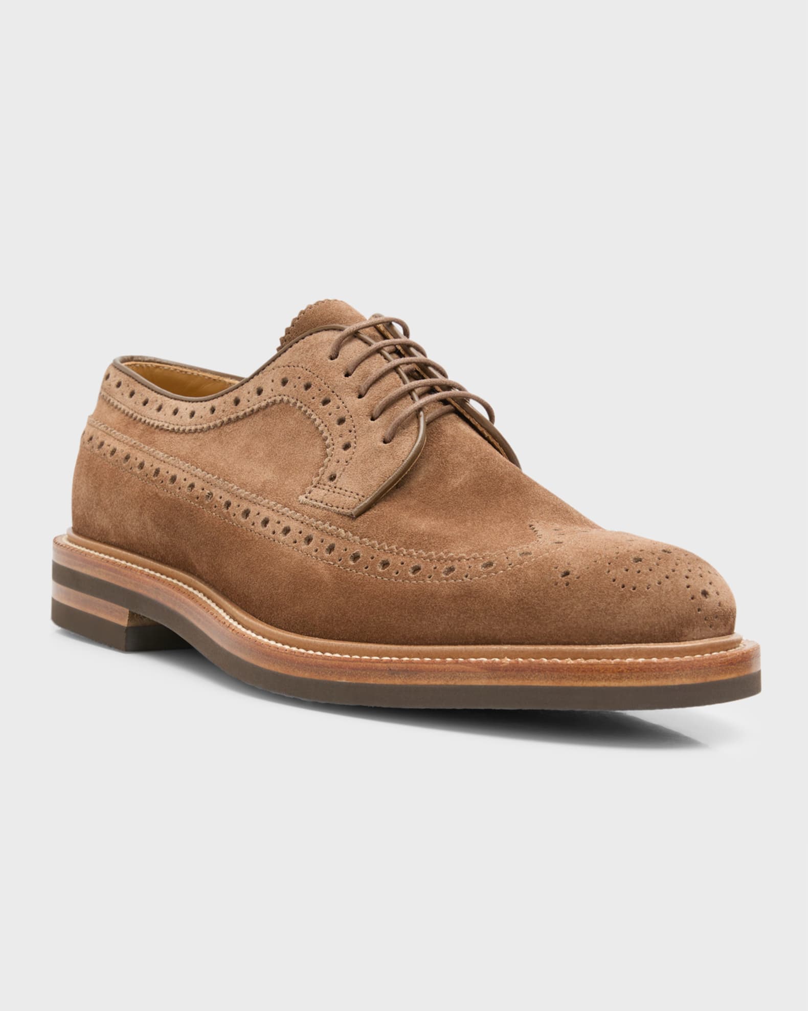 Brunello Cucinelli Men's Suede Wingtip Brogue Derby Shoes | Neiman Marcus