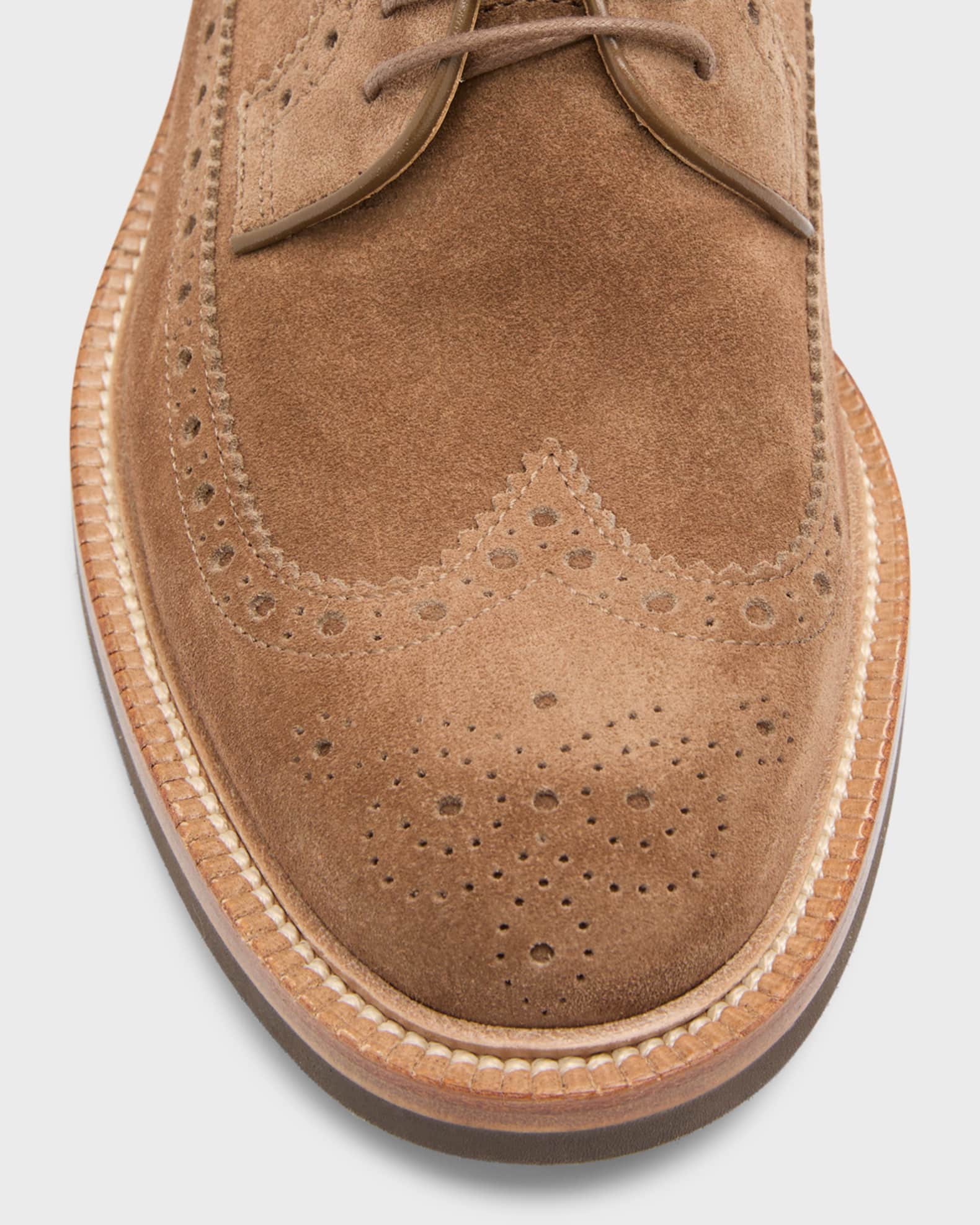 Brunello Cucinelli Men's Suede Wingtip Brogue Derby Shoes | Neiman Marcus