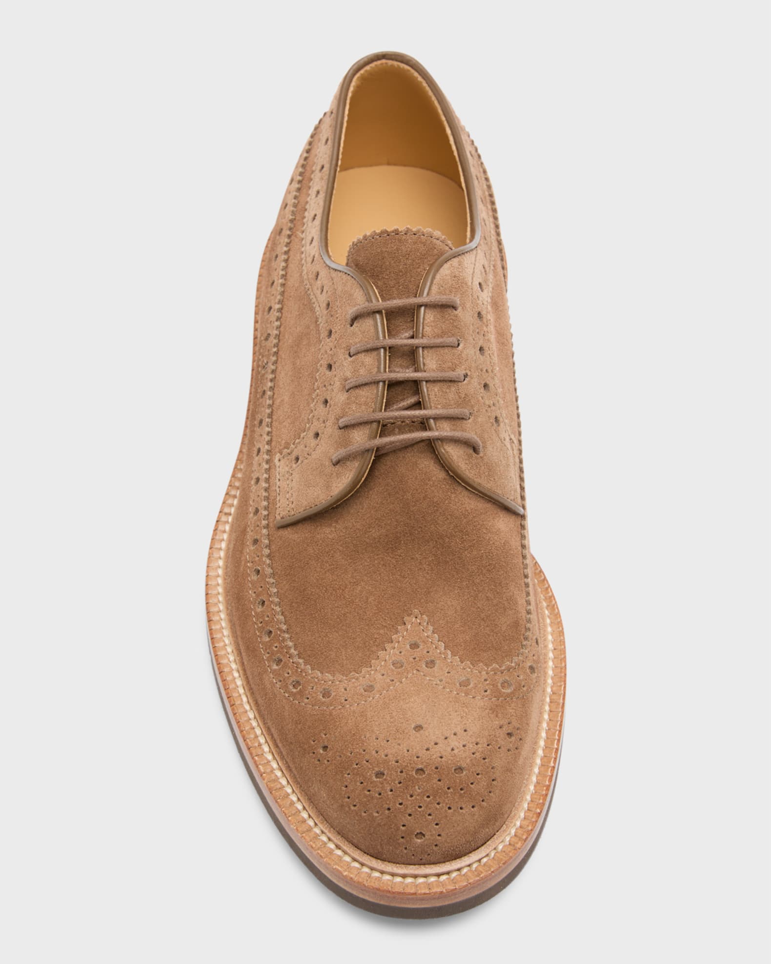 Brunello Cucinelli Men's Suede Wingtip Brogue Derby Shoes | Neiman Marcus