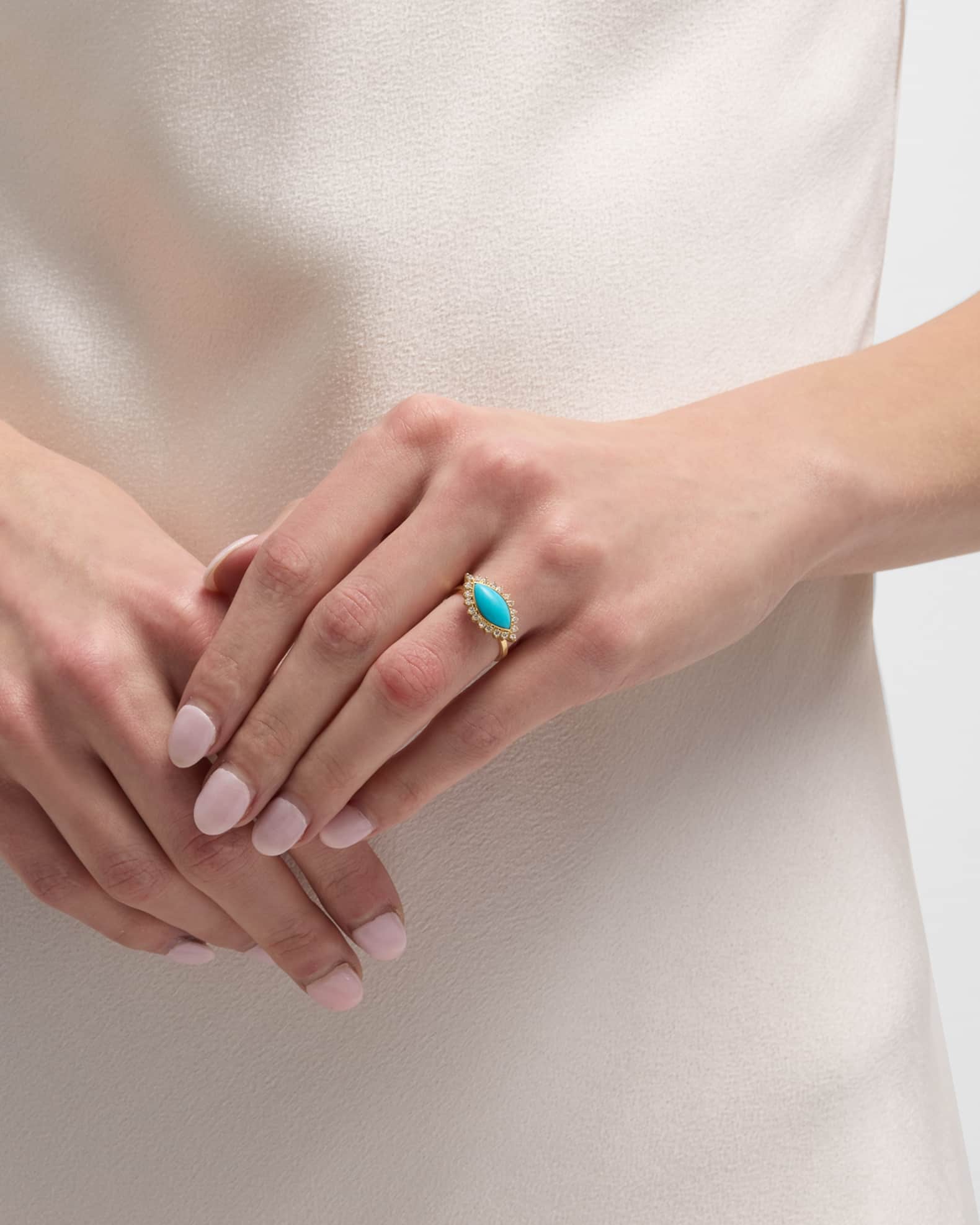 Jennifer Meyer 18K Turquoise Marquise Ring With Diamonds | Neiman Marcus
