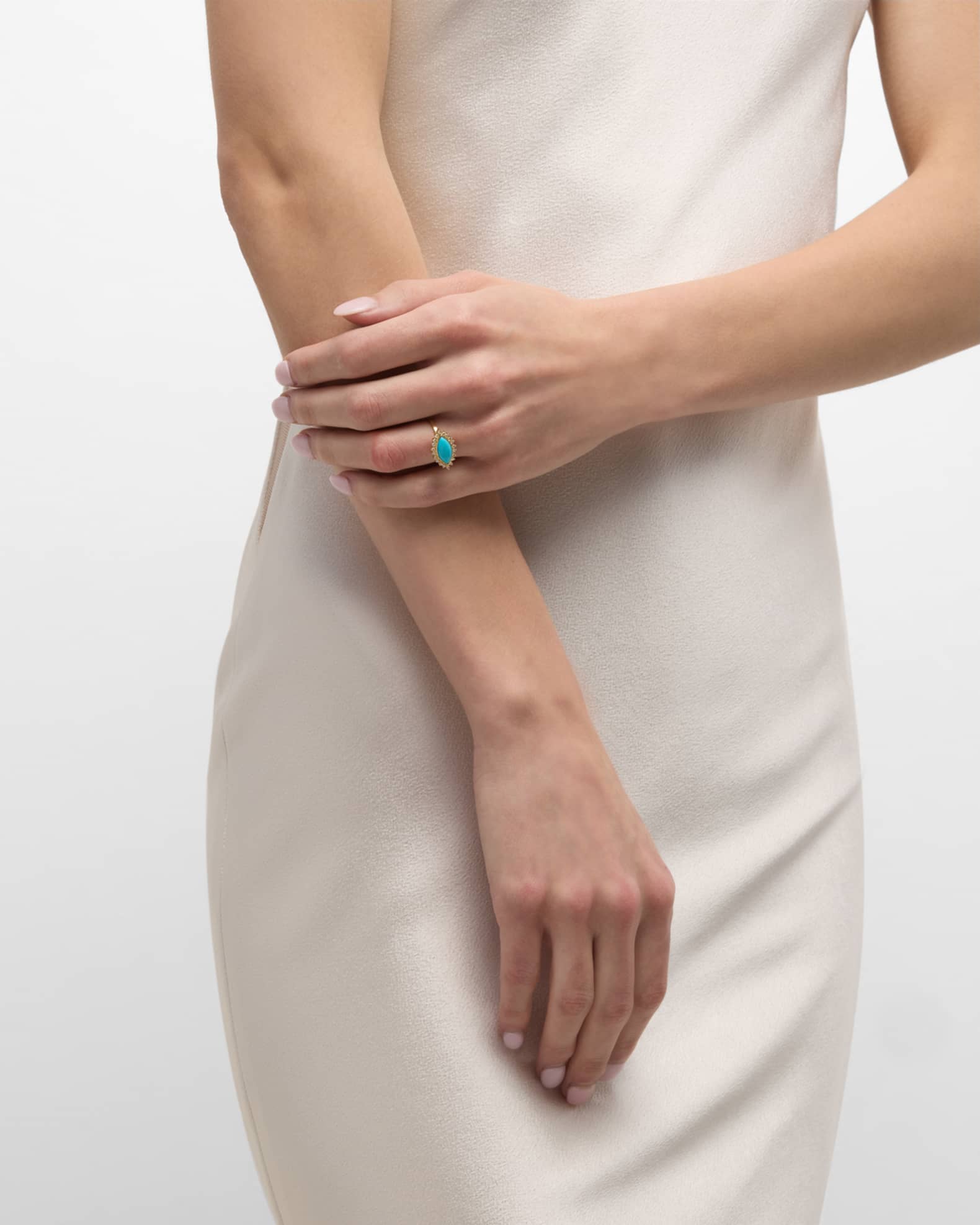 Jennifer Meyer 18K Turquoise Marquise Ring With Diamonds | Neiman Marcus