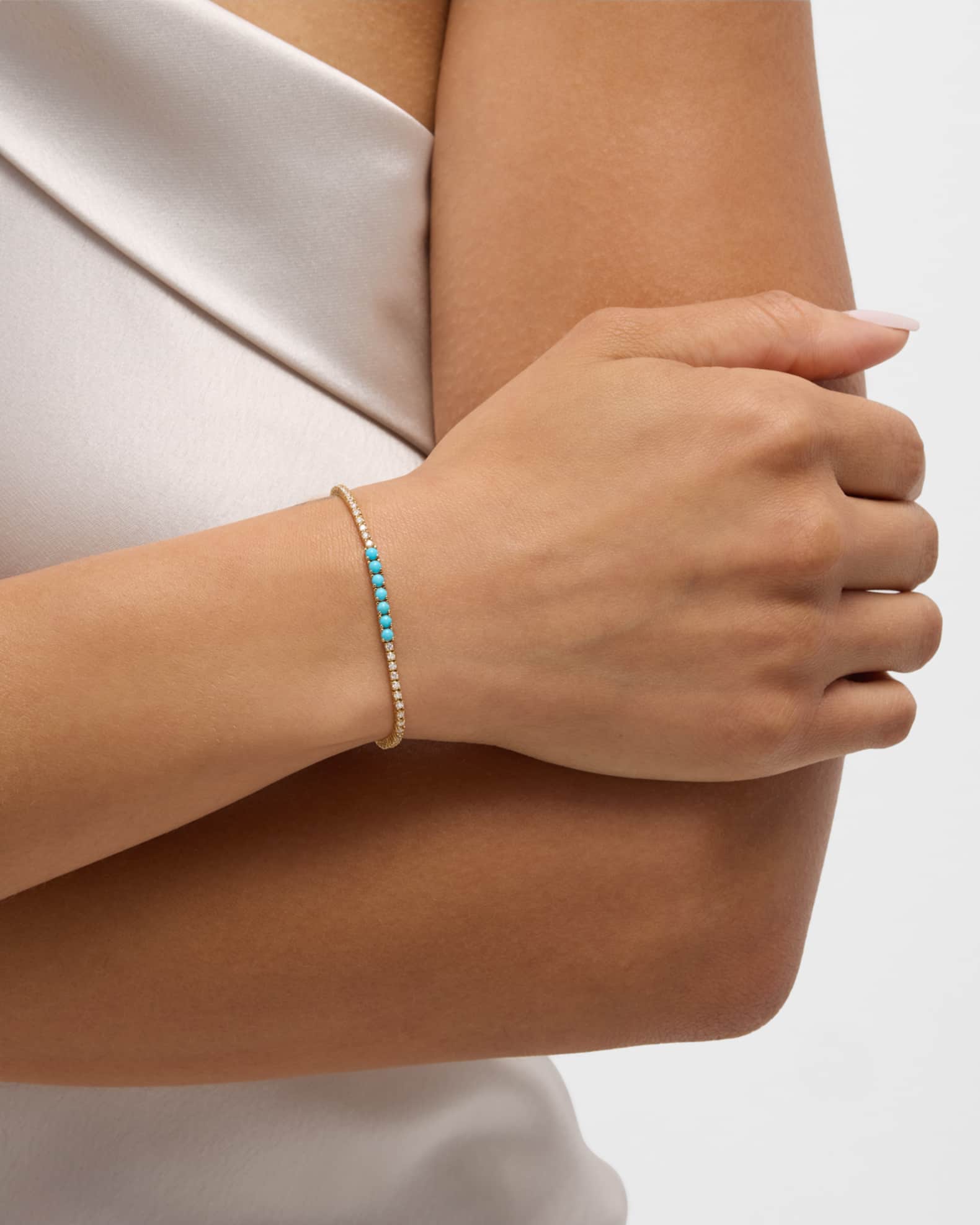 Jennifer Meyer 18K Yellow Gold Small Turquoise and Diamond Tennis ...