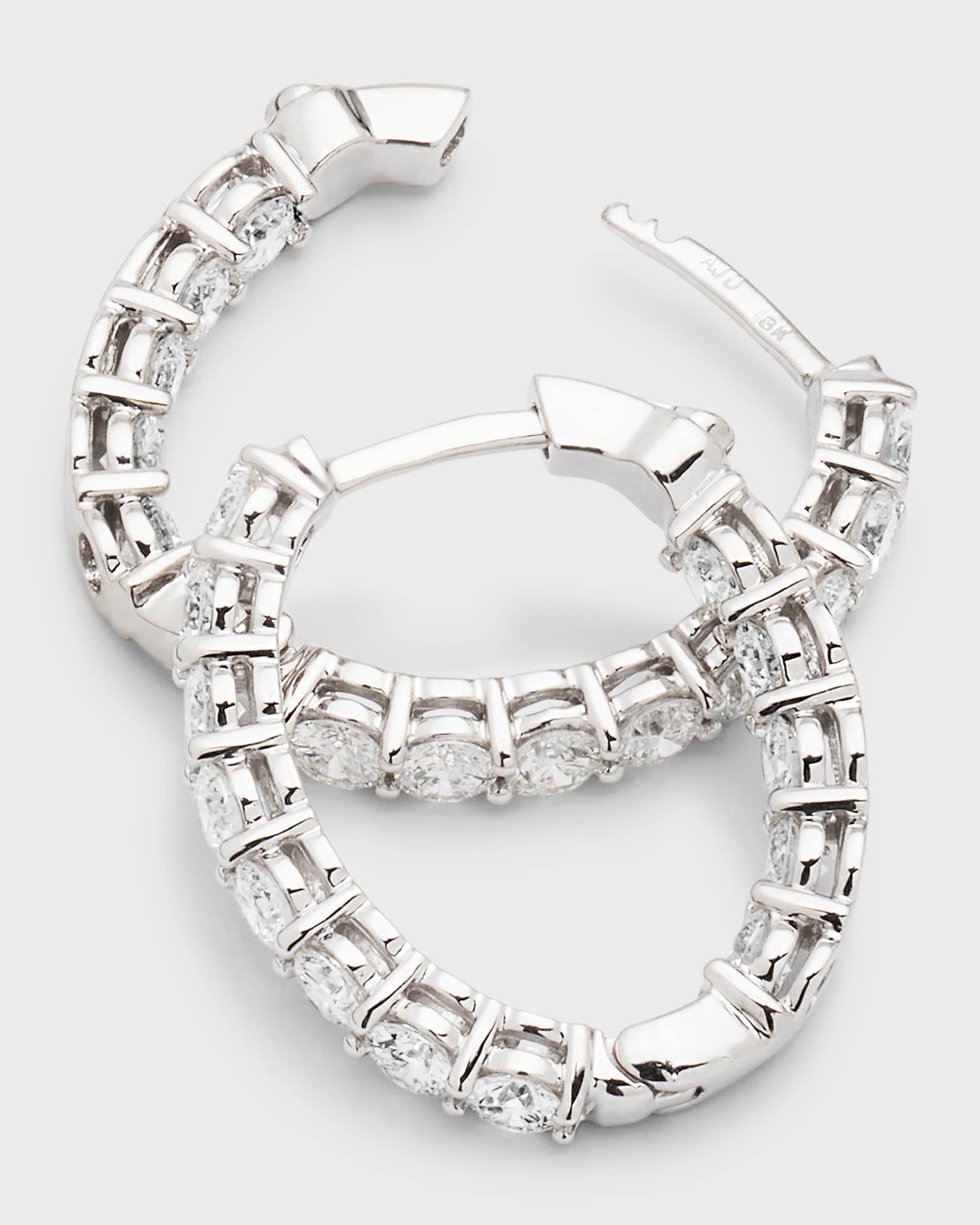Neiman Marcus Diamonds 18K White Gold Diamond Oval Hoop Earrings, 2 ...