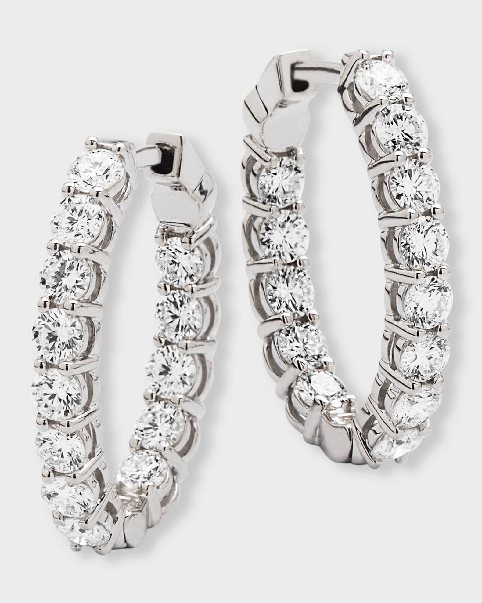 Neiman Marcus Diamonds 18K White Gold Diamond Oval Hoop Earrings, 2 ...