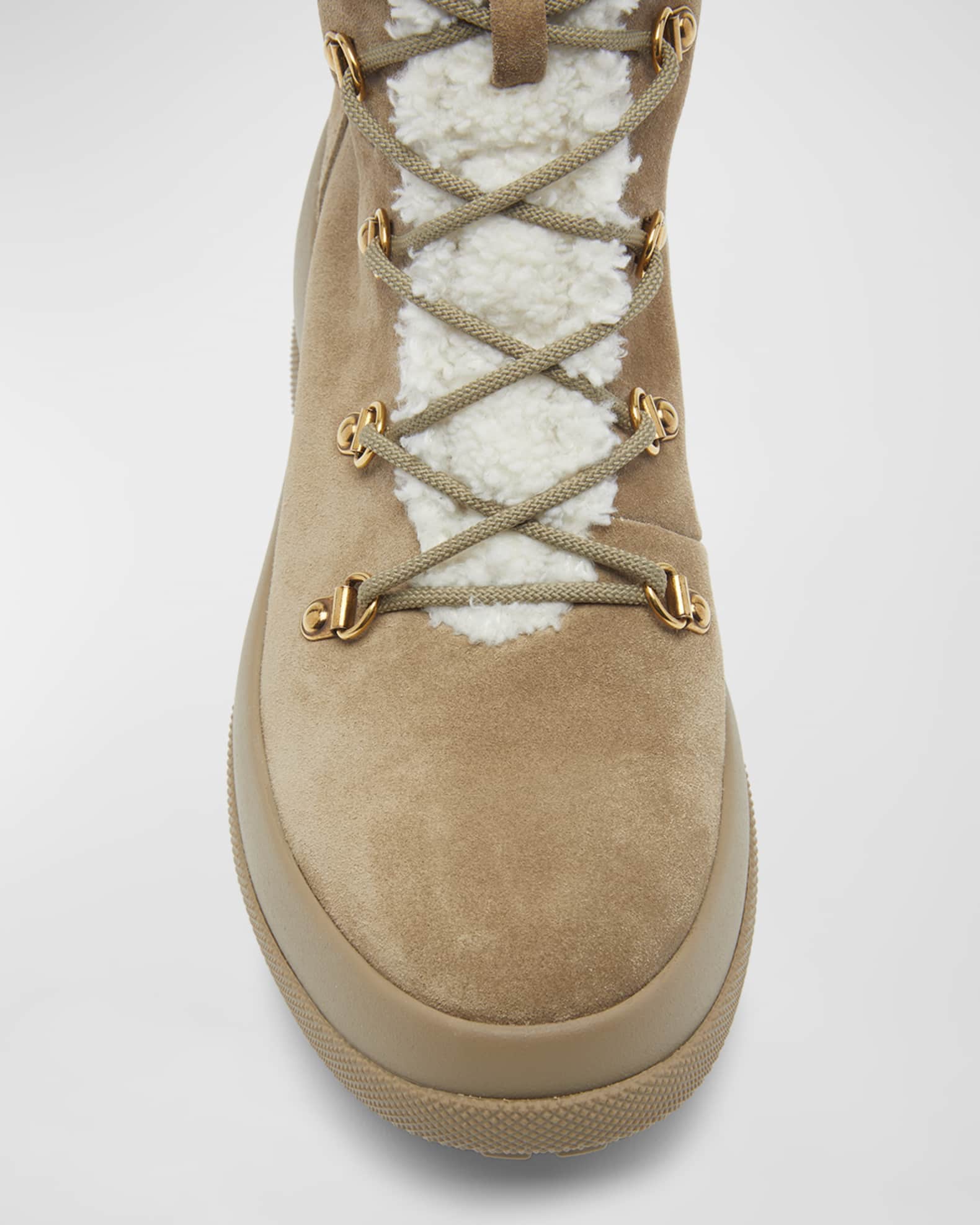 Moncler Resile Suede Faux Fur Trek Boots | Neiman Marcus
