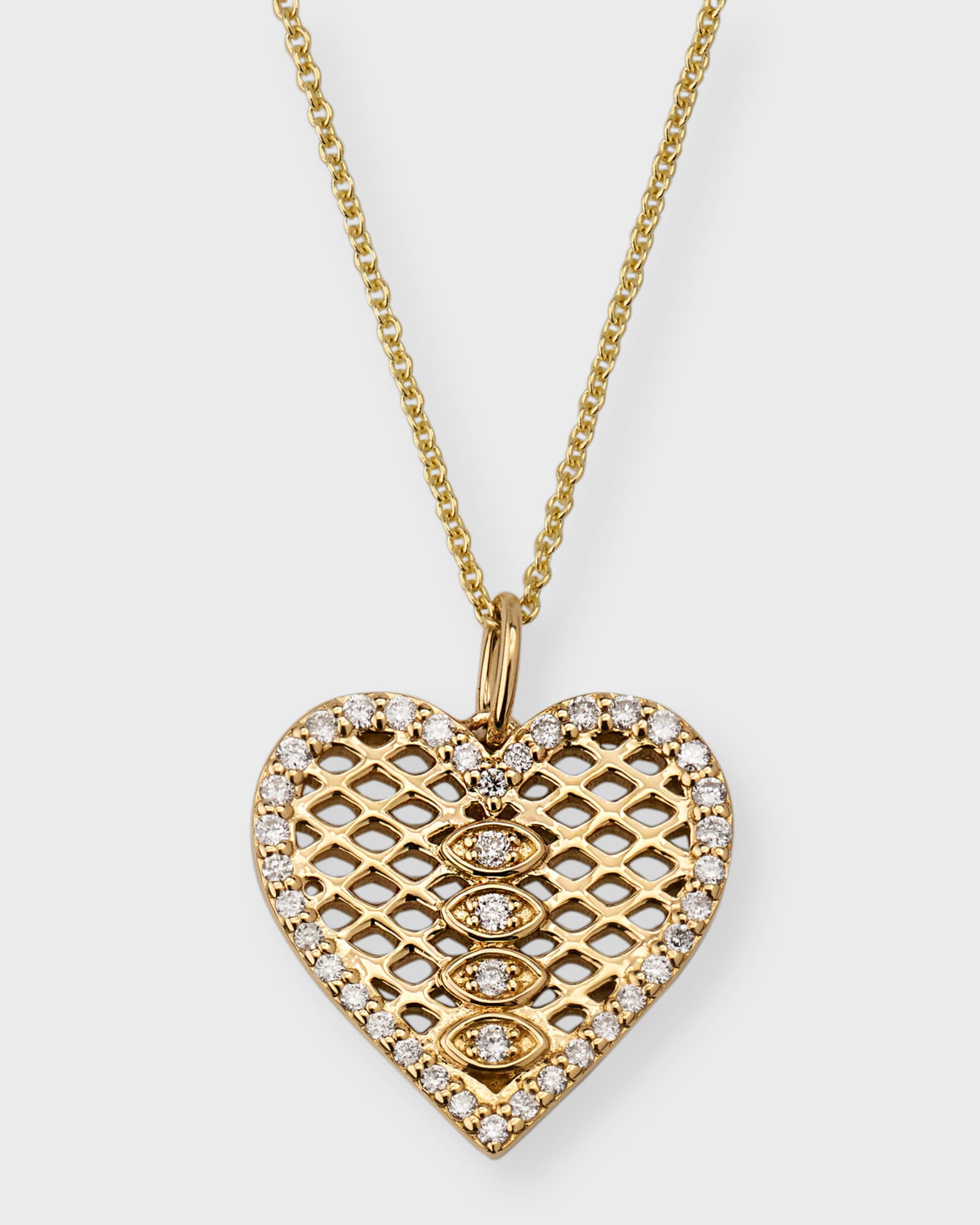 Sydney Evan Tiffany Fishnet Diamond Heart Charm Necklace | Neiman Marcus