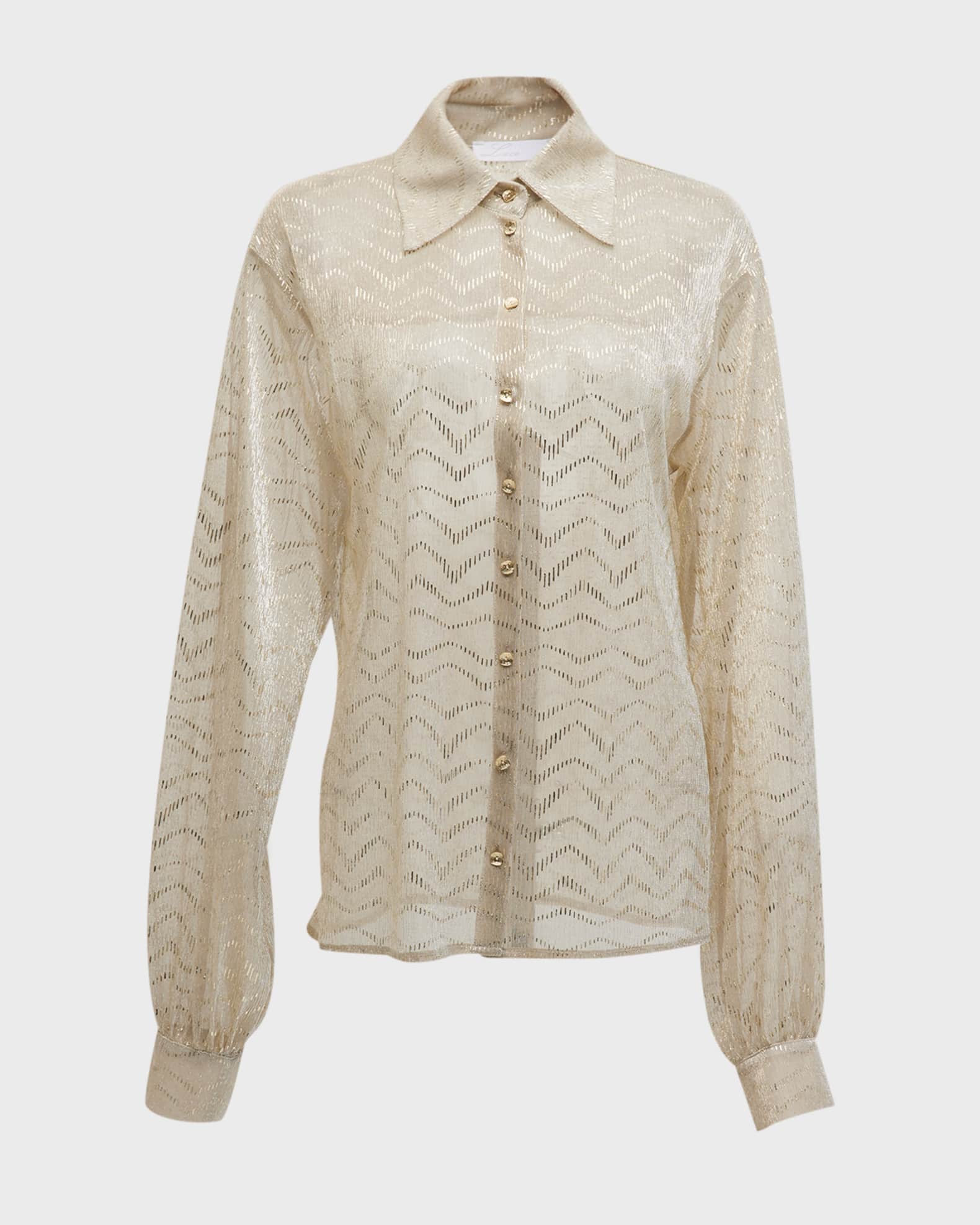 LACE The Label Blouson-Sleeve Metallic Chevron Blouse | Neiman Marcus