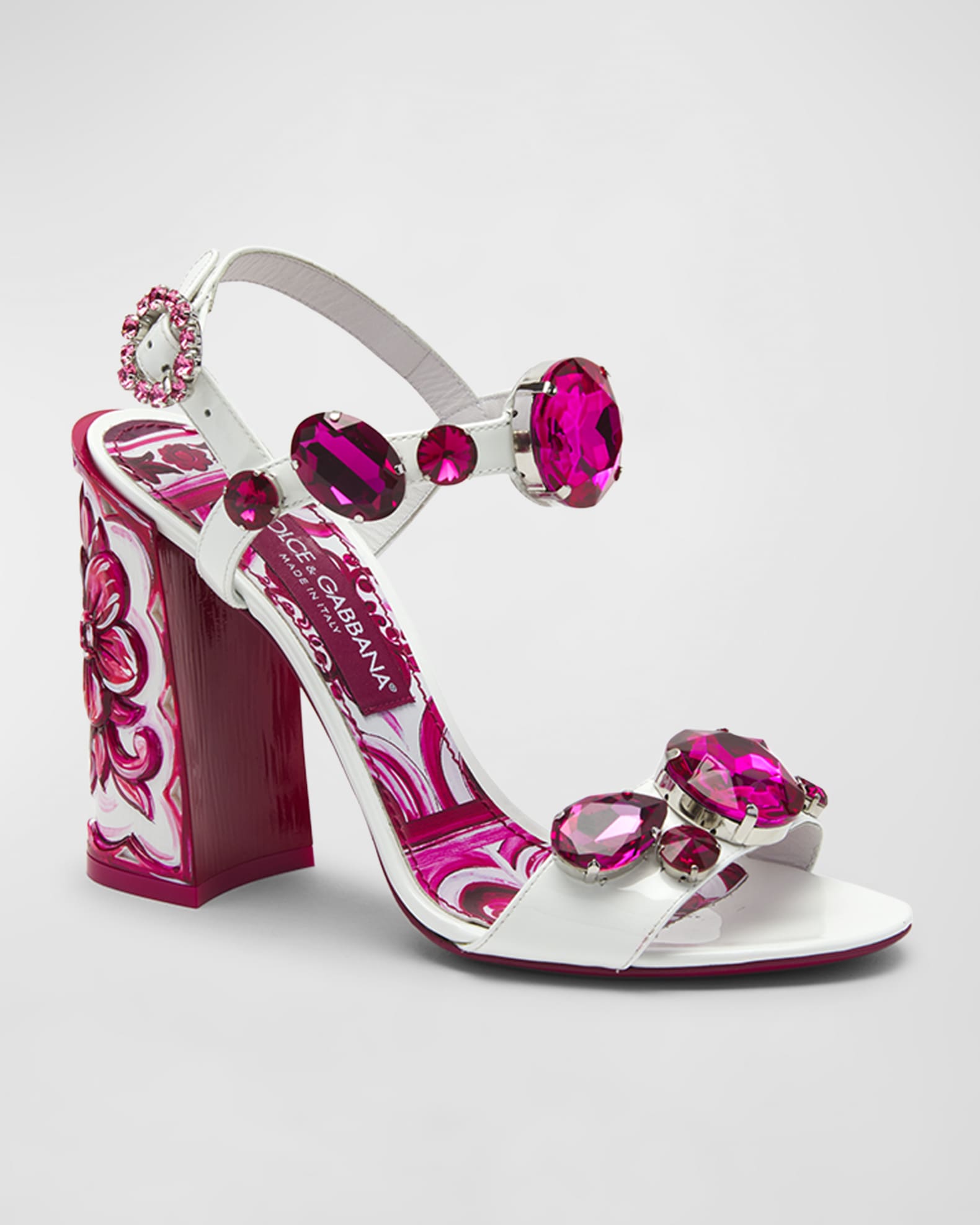 Dolce&Gabbana Jeweled Tile-Print Patent Leather Sandals | Neiman Marcus