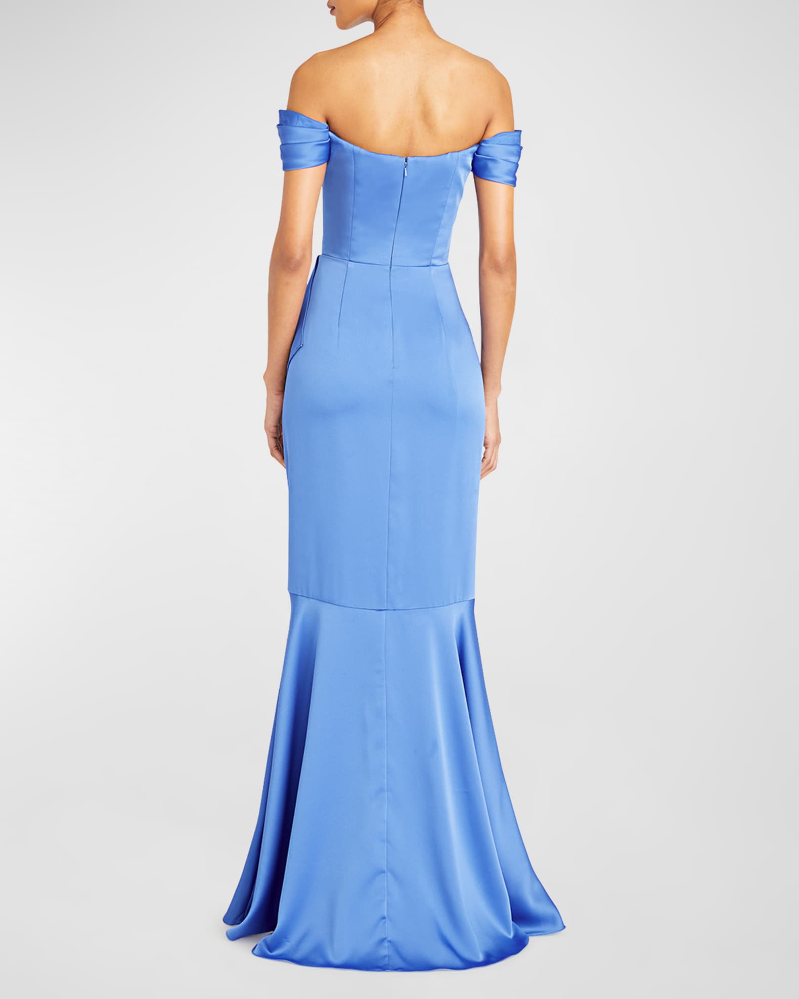 Theia Bailey Pleated Off-Shoulder Ruffle Gown | Neiman Marcus