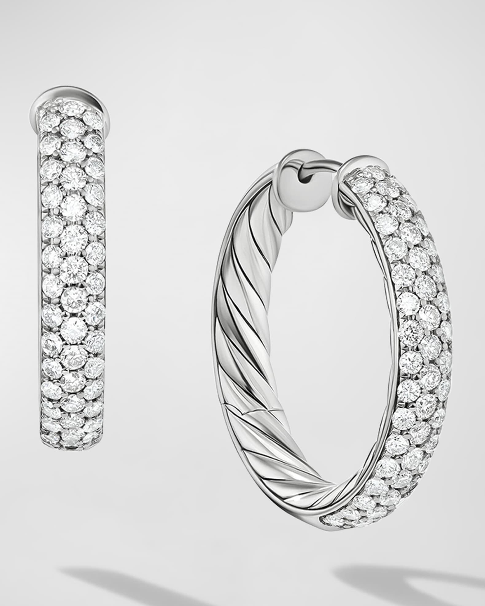 David Yurman Sculpted Cable Hoop Earrings with Diamonds in Silver, 5mm ...