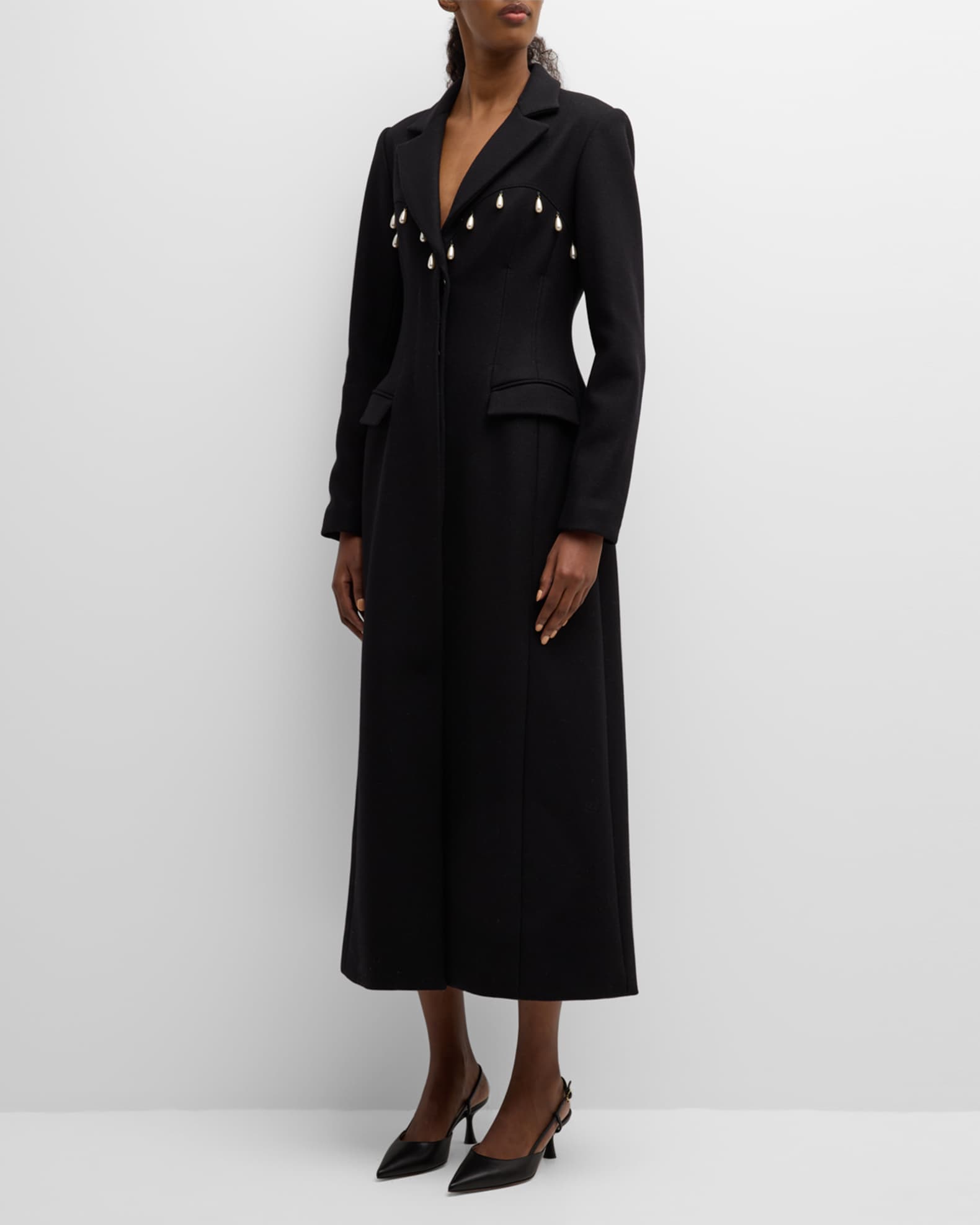 Lela Rose Pearlescent Beaded A-line Long Coat | Neiman Marcus