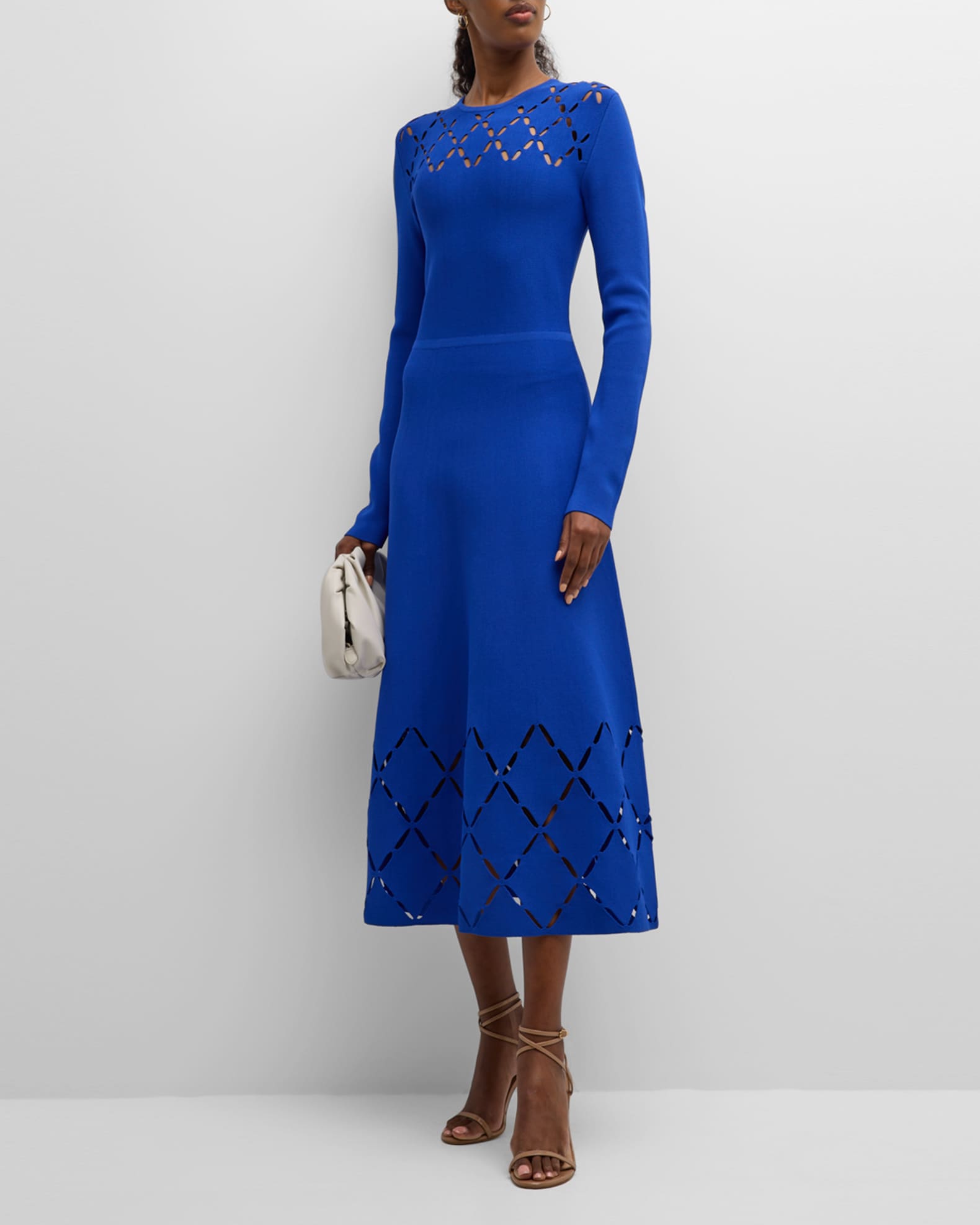 Lela Rose Pointelle Knit Long-Sleeve Midi Dress | Neiman Marcus