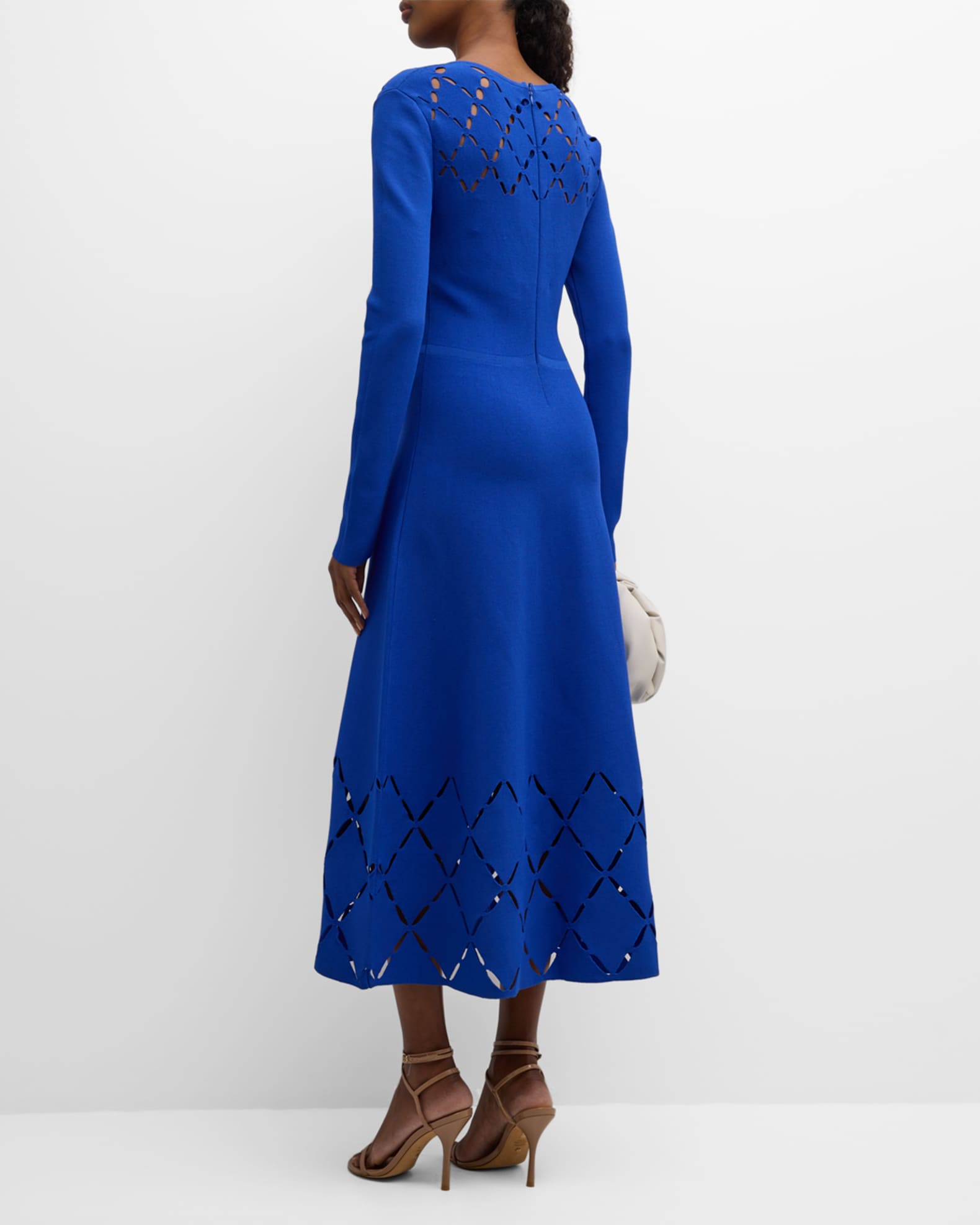 Lela Rose Pointelle Knit Long-Sleeve Midi Dress | Neiman Marcus