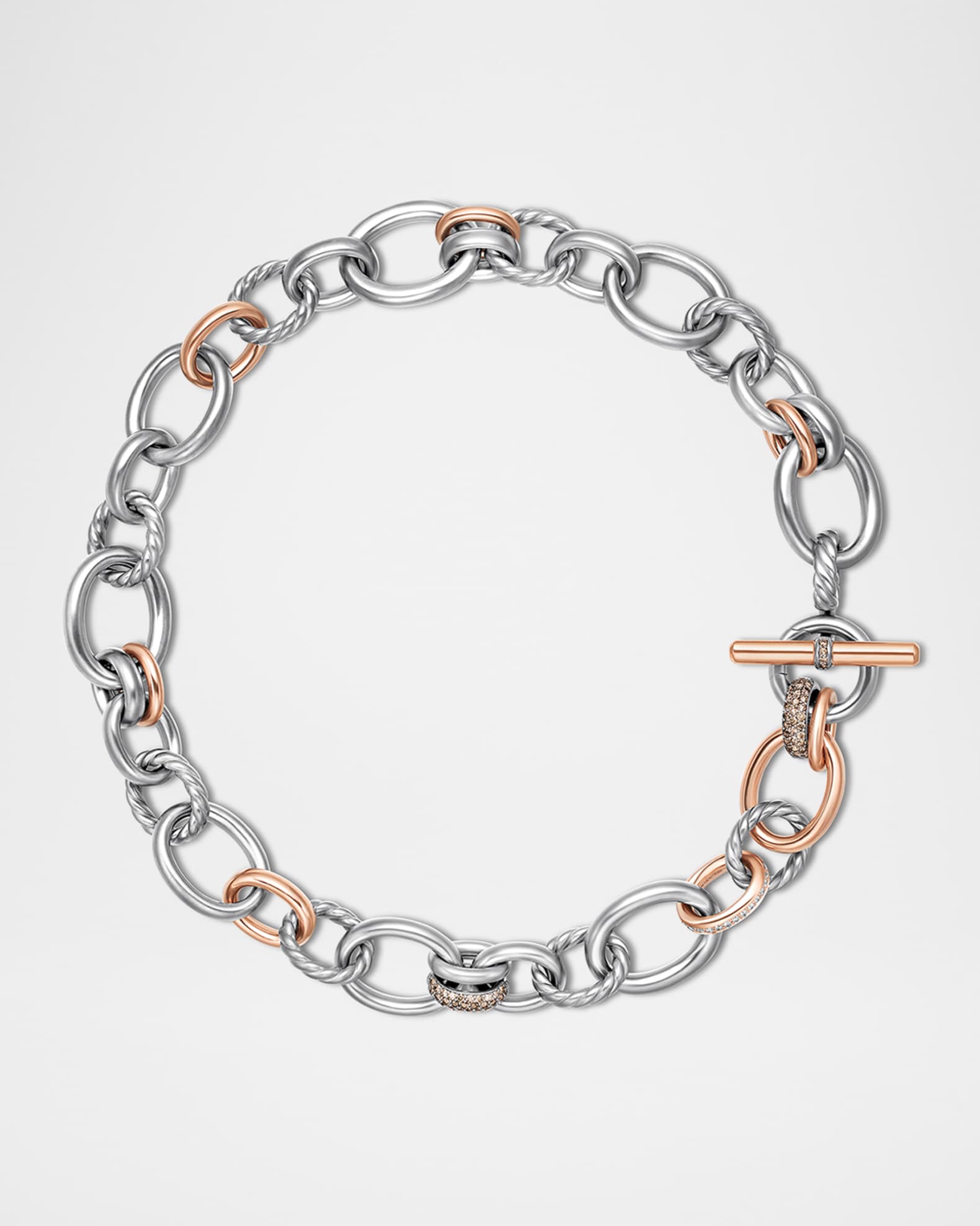 David Yurman DY Mercer Necklace with Diamonds and 18K Rose Gold in Silver, 25mm, 17"L | Neiman ...
