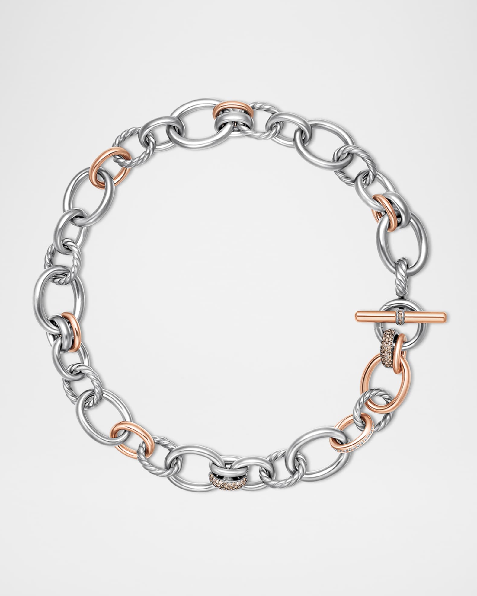 David Yurman DY Mercer Necklace with Diamonds and 18K Rose Gold in Silver, 25mm, 19"L | Neiman ...