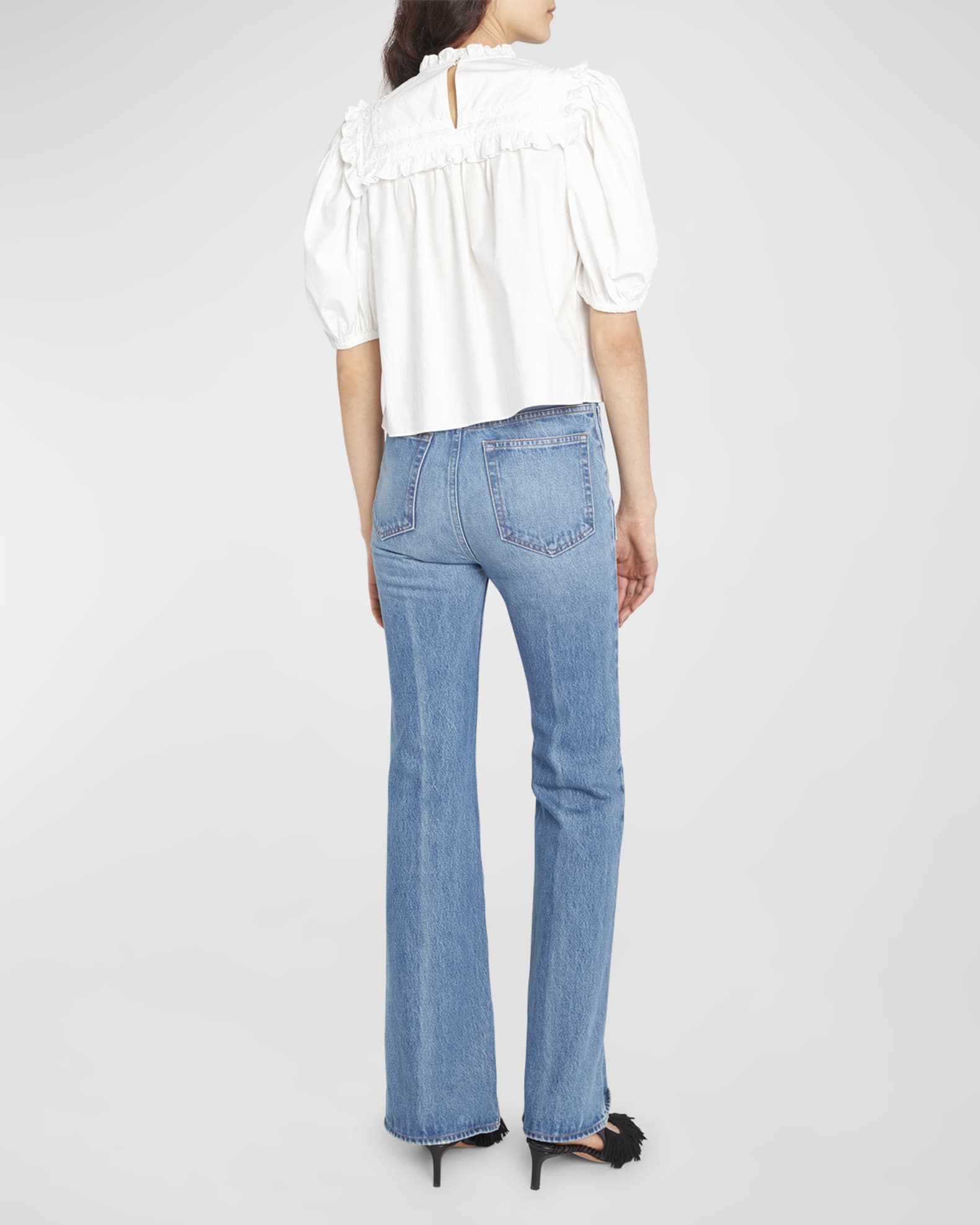 Ulla Johnson Adeline Puff-Sleeve Ruffled Bib Top | Neiman Marcus