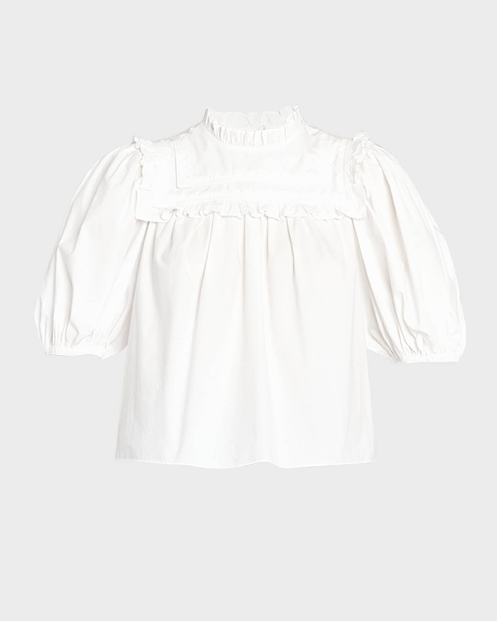 Ulla Johnson Adeline Puff-Sleeve Ruffled Bib Top | Neiman Marcus