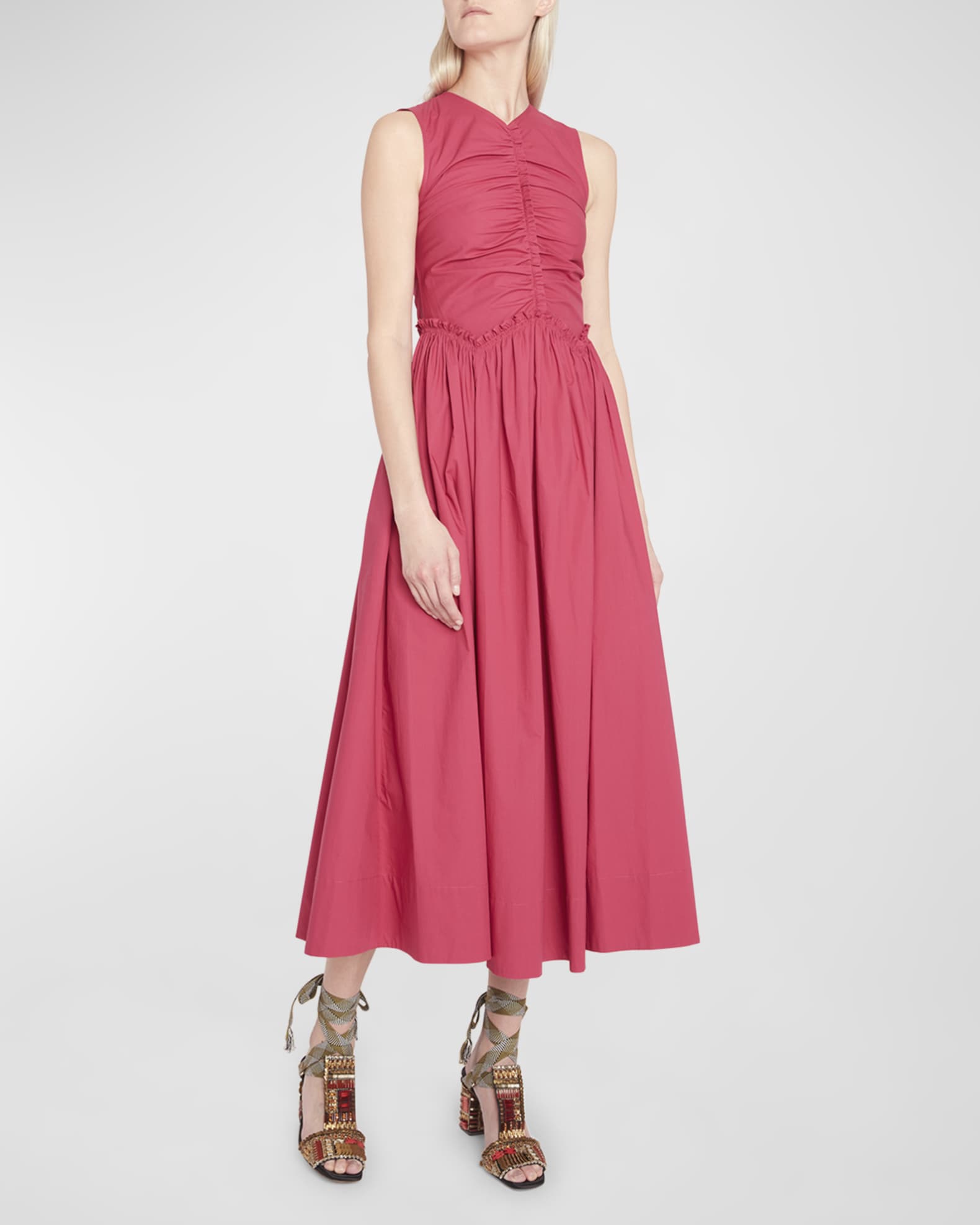 Ulla Johnson Mimi Sleeveless Poplin Midi Dress | Neiman Marcus