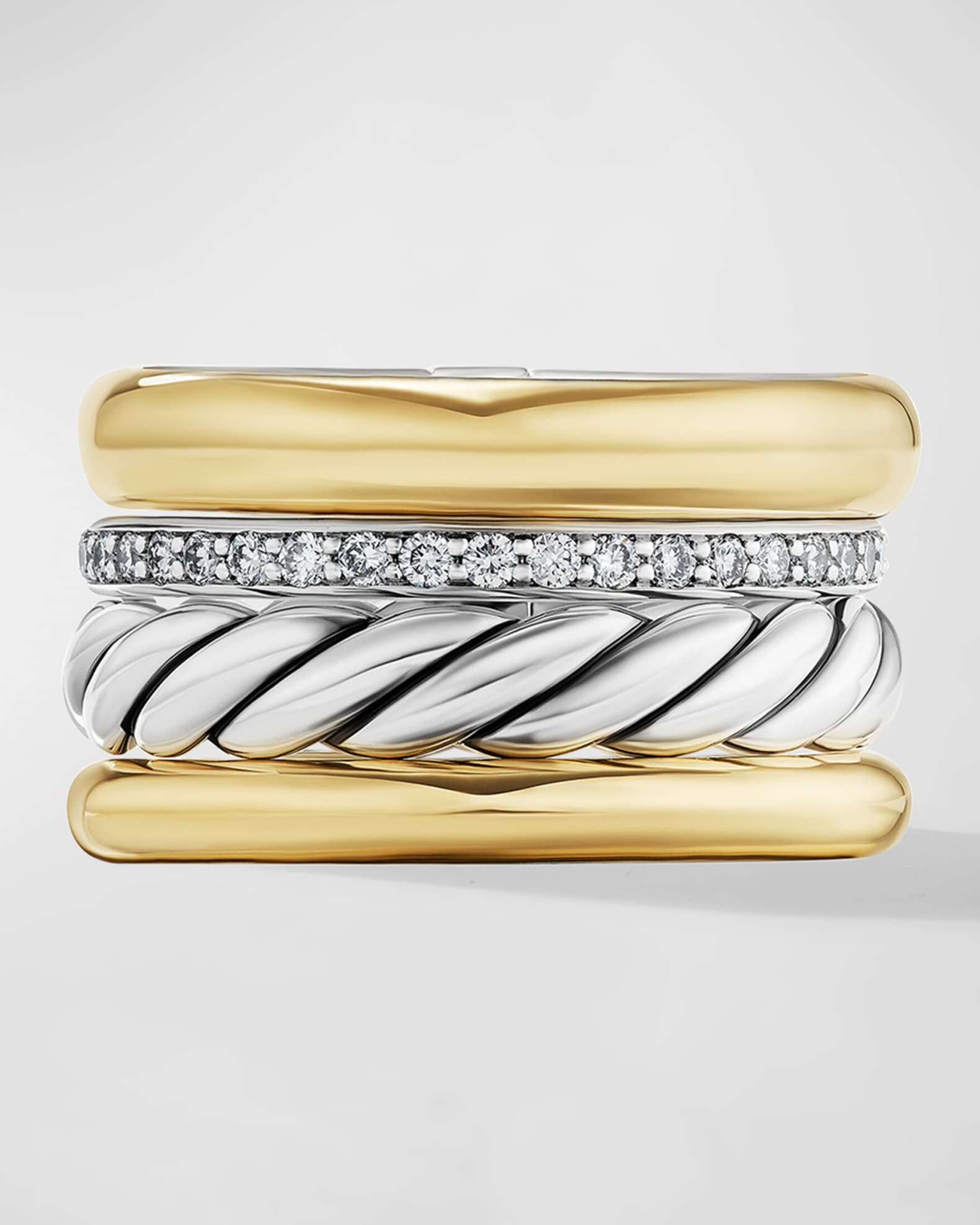 David Yurman Mercer Ring with Diamonds in Silver and 18K Gold, 14mm | Neiman Marcus