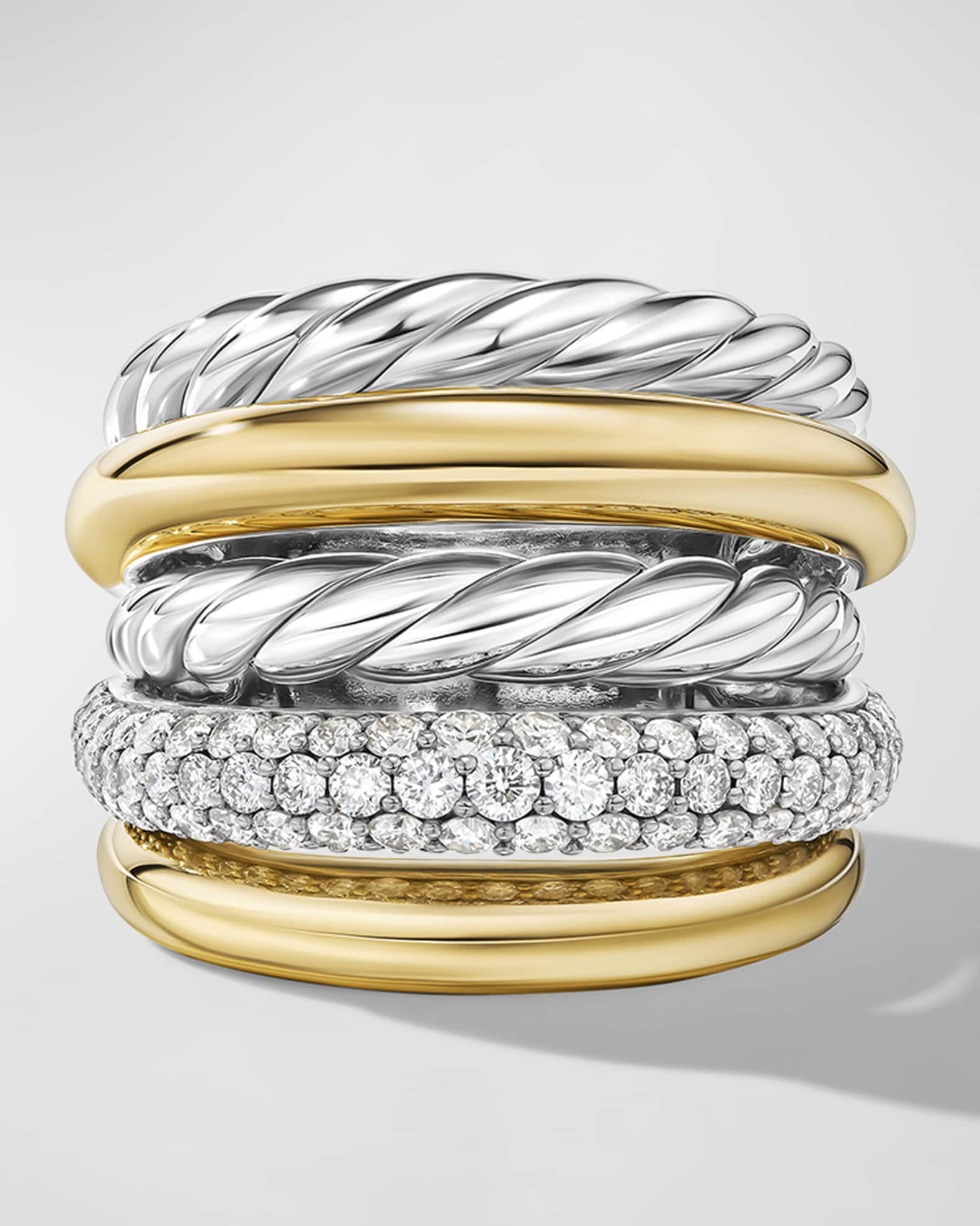 David Yurman DY Mercer Ring with Diamonds in Silver and 18K Gold, 21mm ...