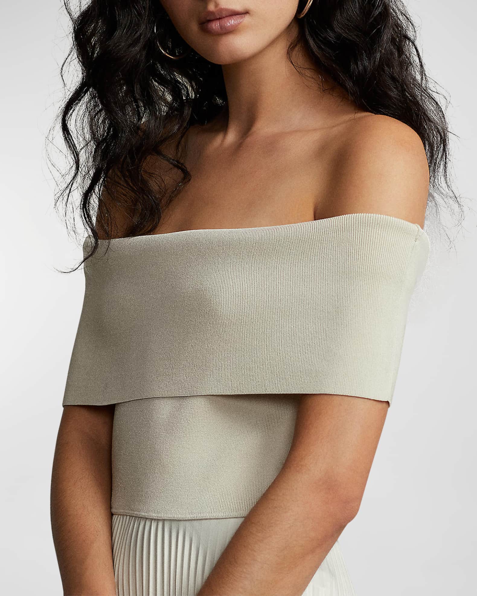 Polo Ralph Lauren Hybrid Off-The-Shoulder Pleated Dress | Neiman Marcus