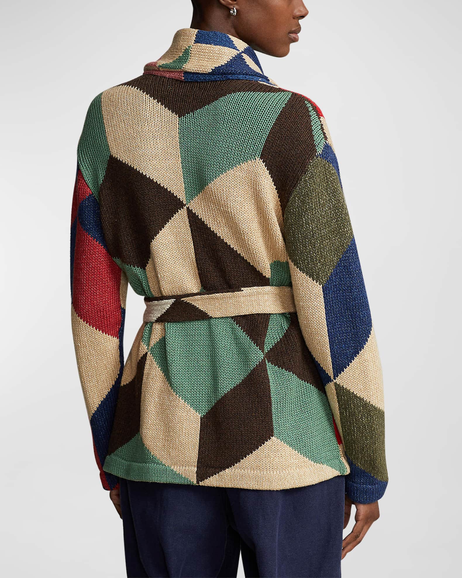 Polo Ralph Lauren Patchwork-Motif Cotton-Linen Cardigan | Neiman Marcus