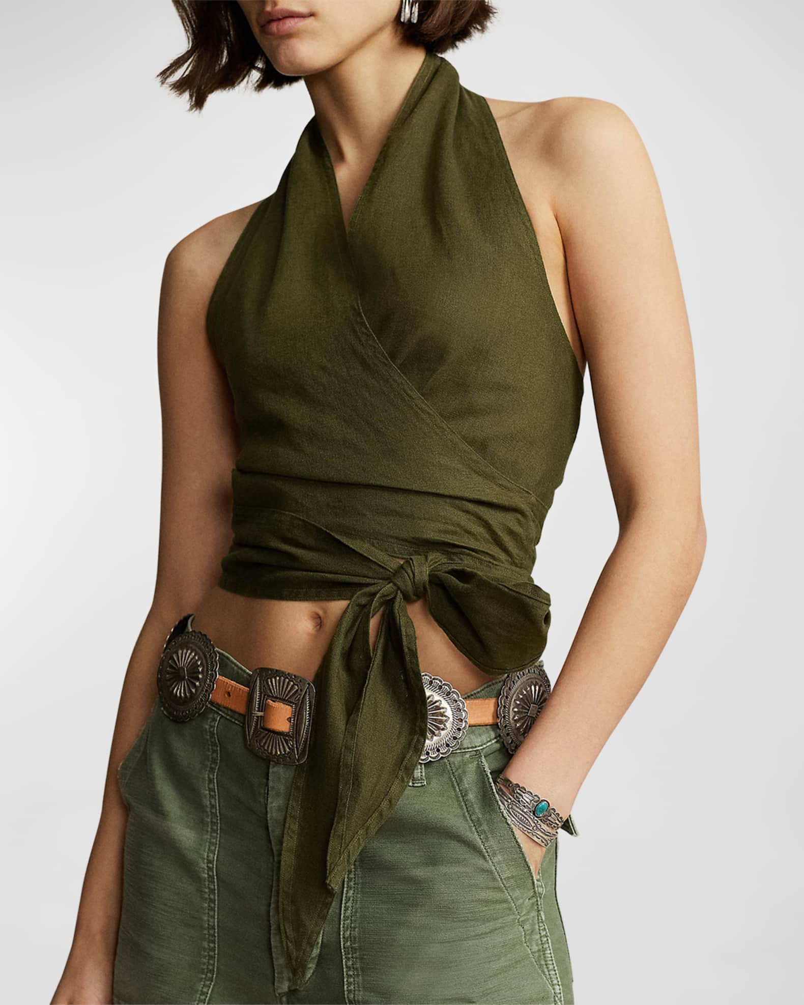 Polo Ralph Lauren Cropped Linen Halter Top | Neiman Marcus