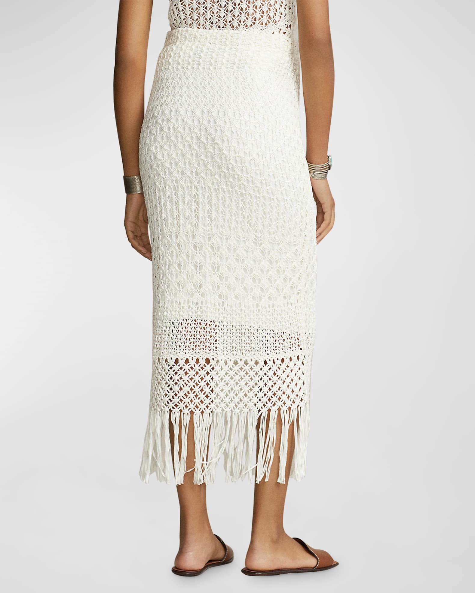 Polo Ralph Lauren Pointelle-Knit & Macrame Pencil Skirt | Neiman Marcus