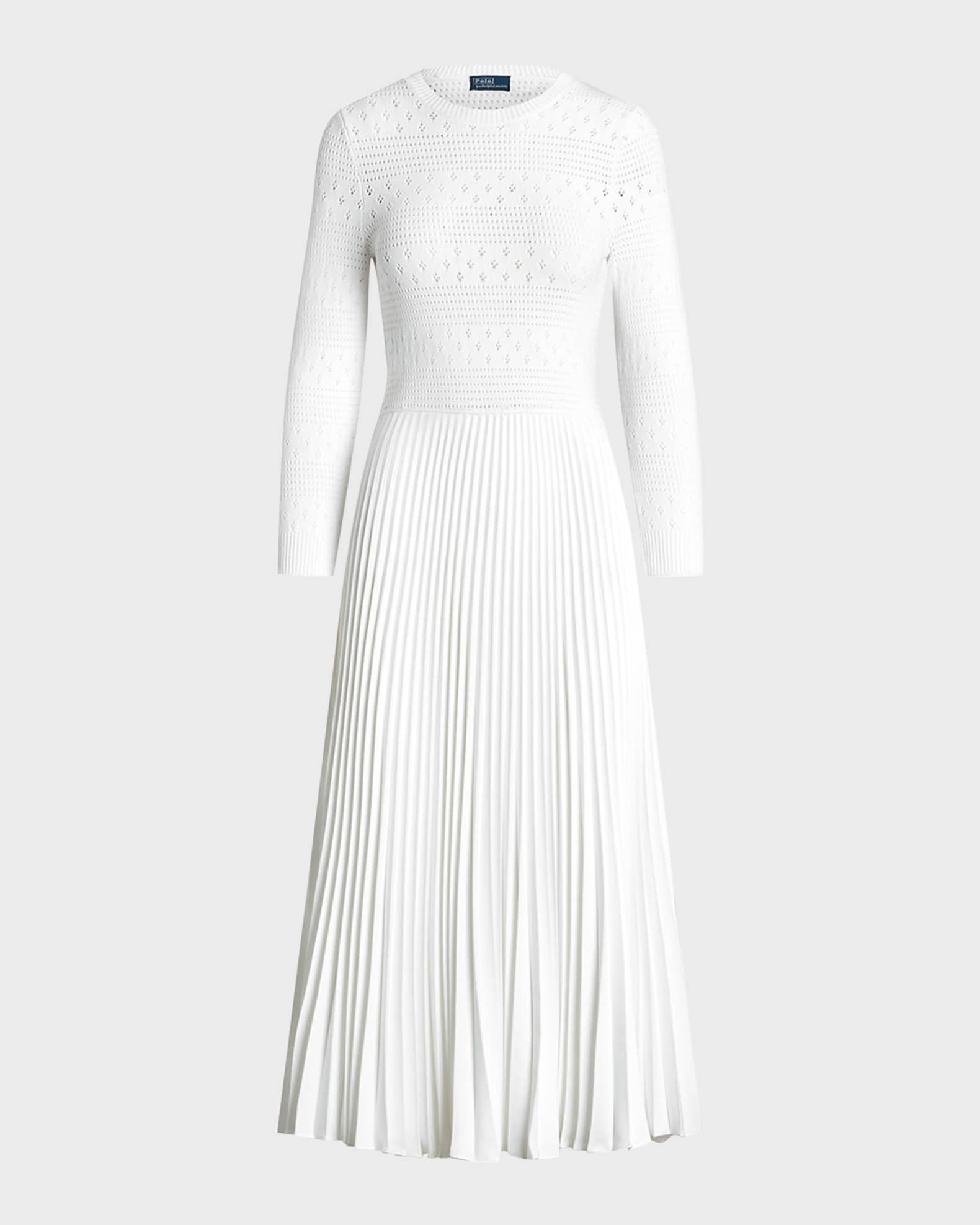 Polo Ralph Lauren Hybrid Pointelle-Bodice Pleated Dress | Neiman Marcus