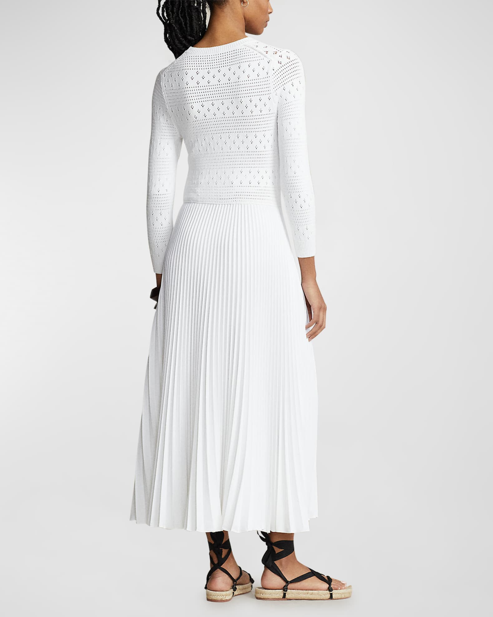 Polo Ralph Lauren Hybrid Pointelle-Bodice Pleated Dress | Neiman Marcus