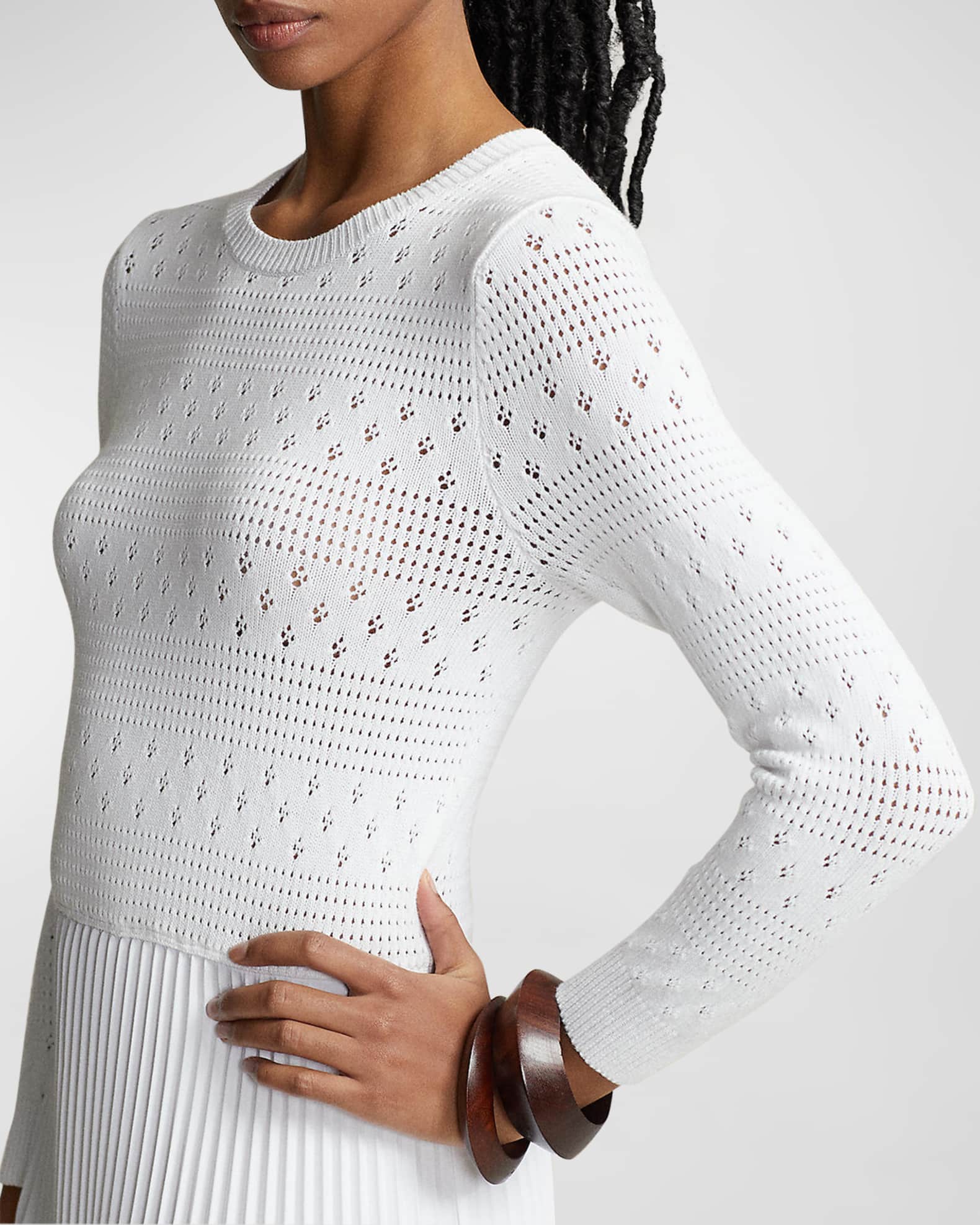 Polo Ralph Lauren Hybrid Pointelle-Bodice Pleated Dress | Neiman Marcus