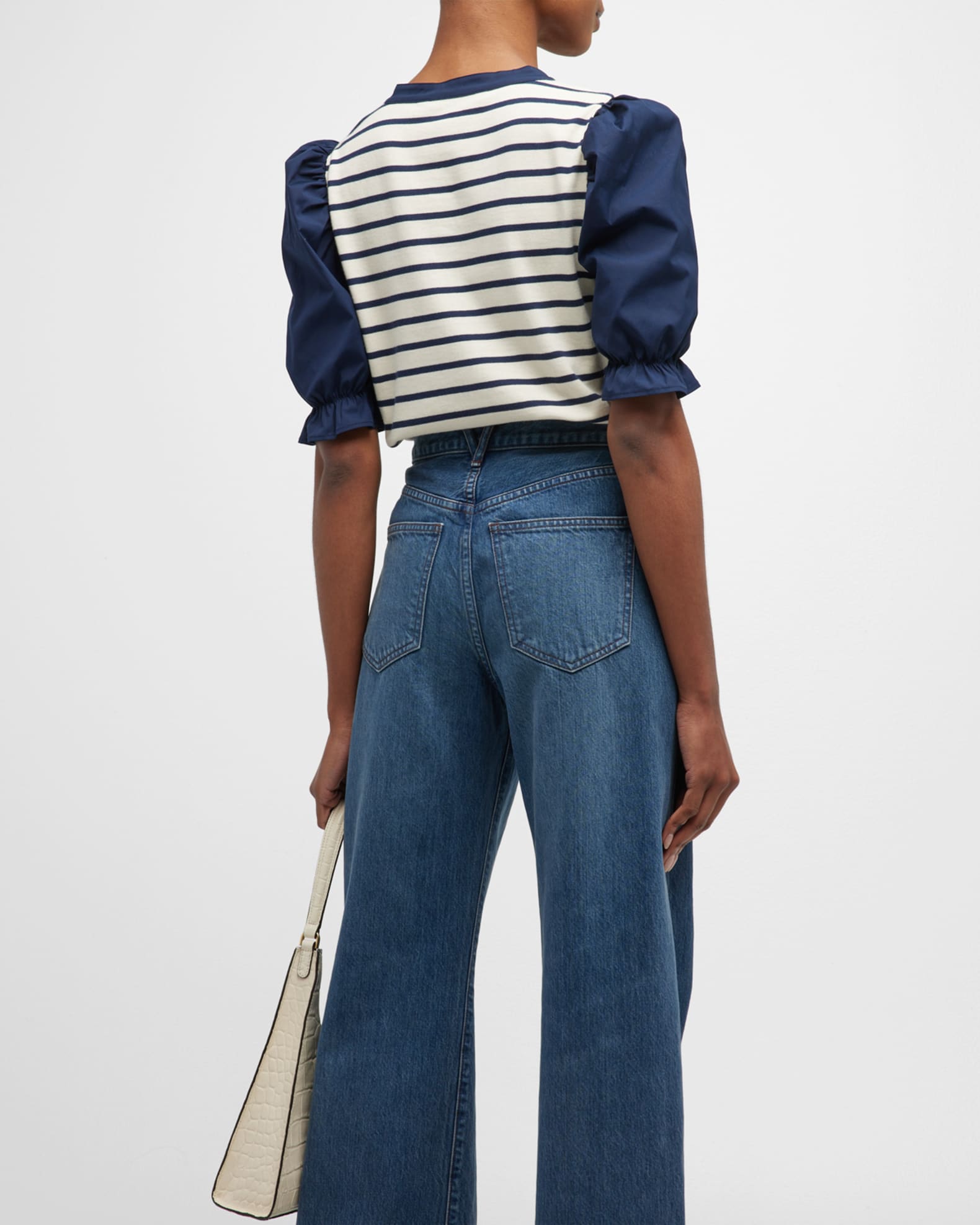 Veronica Beard Jeans Raegan Stripe Puff-Sleeve Top | Neiman Marcus