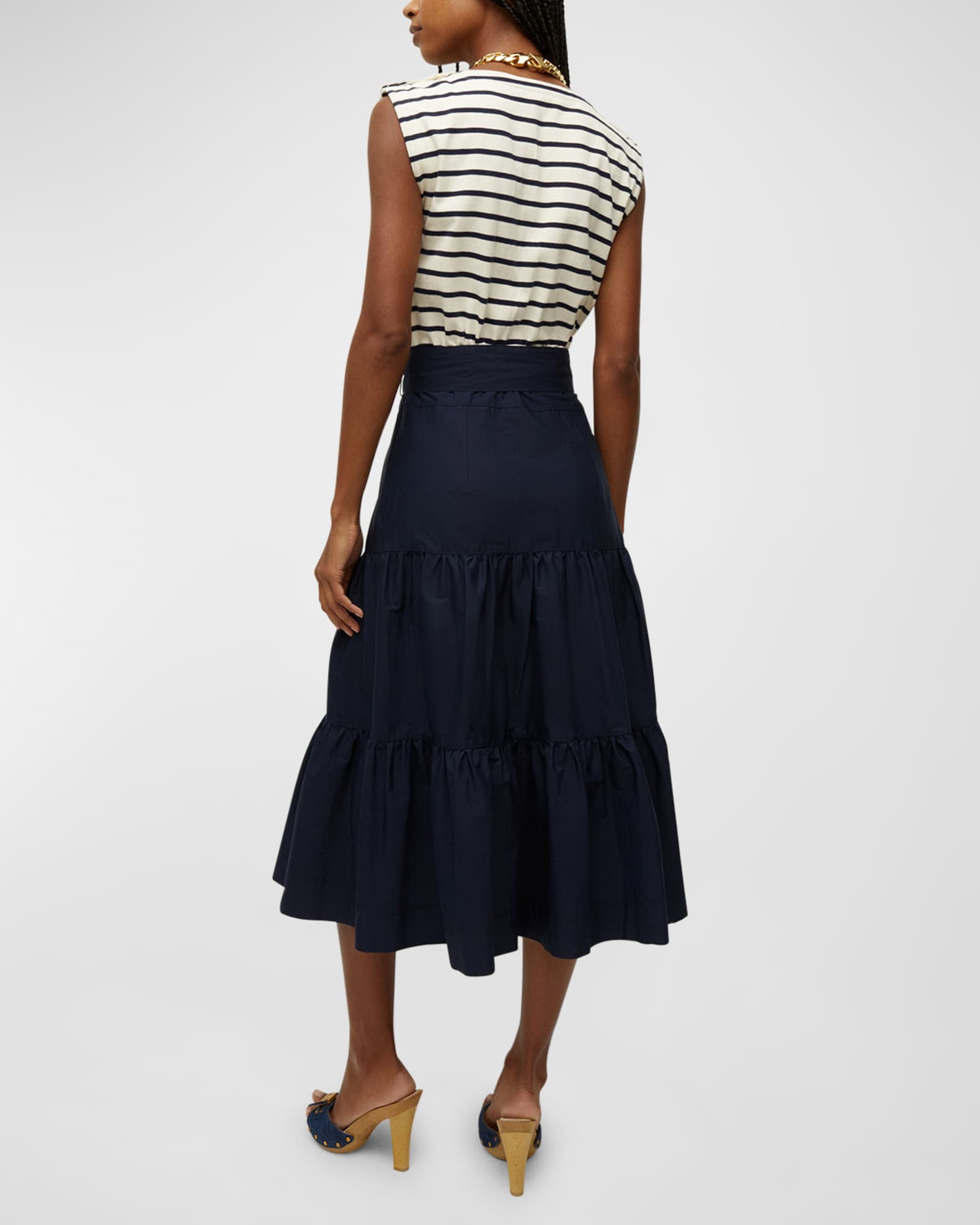 Veronica Beard Pazila Striped Tiered A-Line Midi Dress | Neiman Marcus