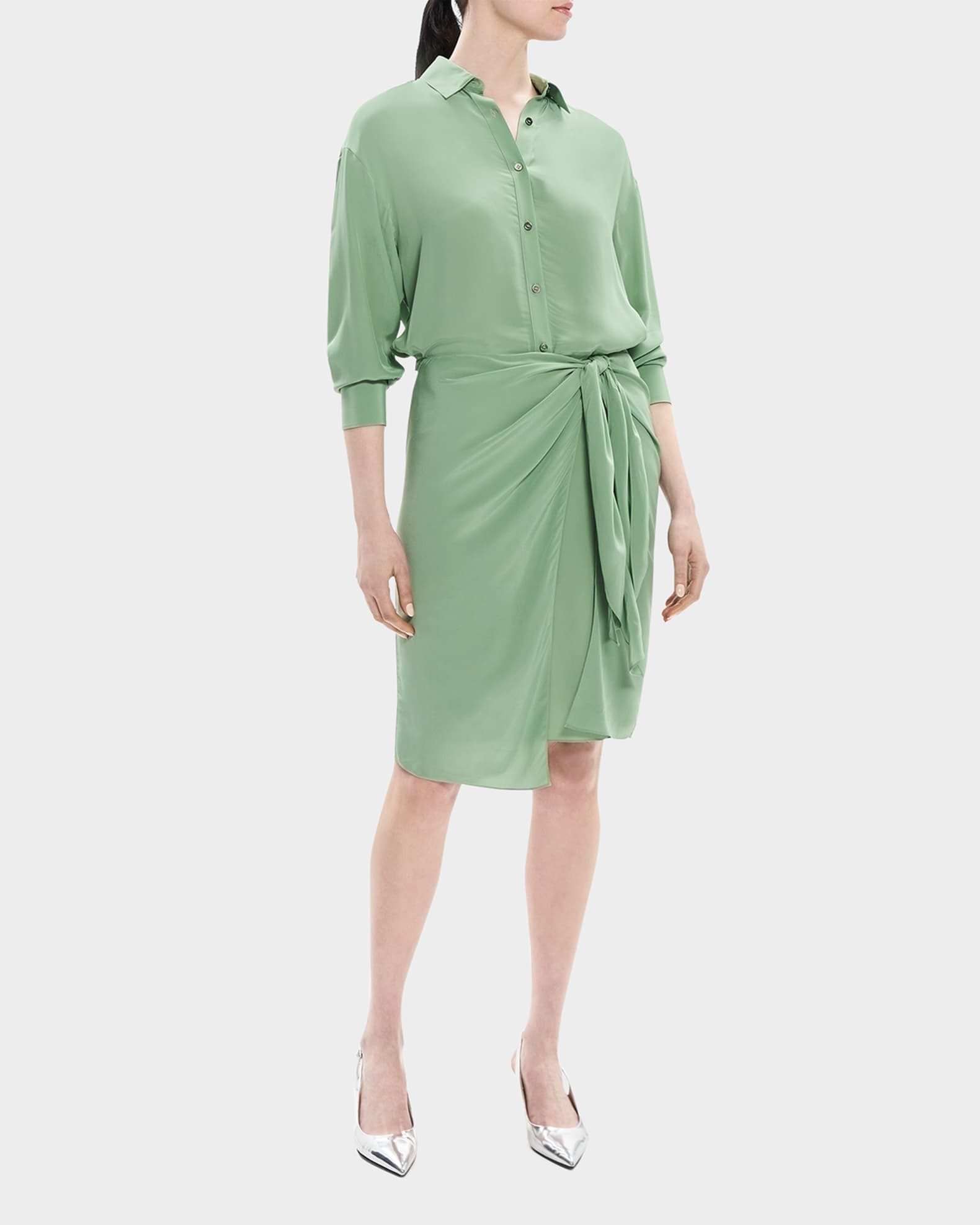 Theory Sarong Wrap-Skirt Knee-Length Shirtdress | Neiman Marcus